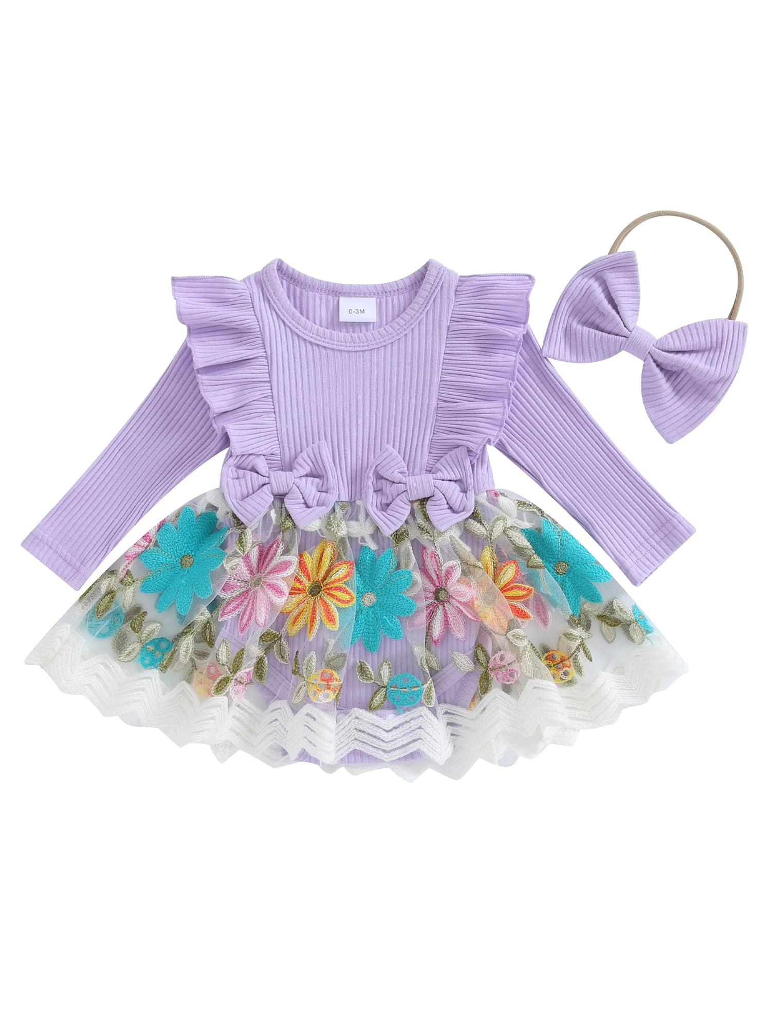 Shuttle tree Newborn Baby Girl Outfit Set Floral Romper Dress Ruffles Long Sleeve Clothes ...