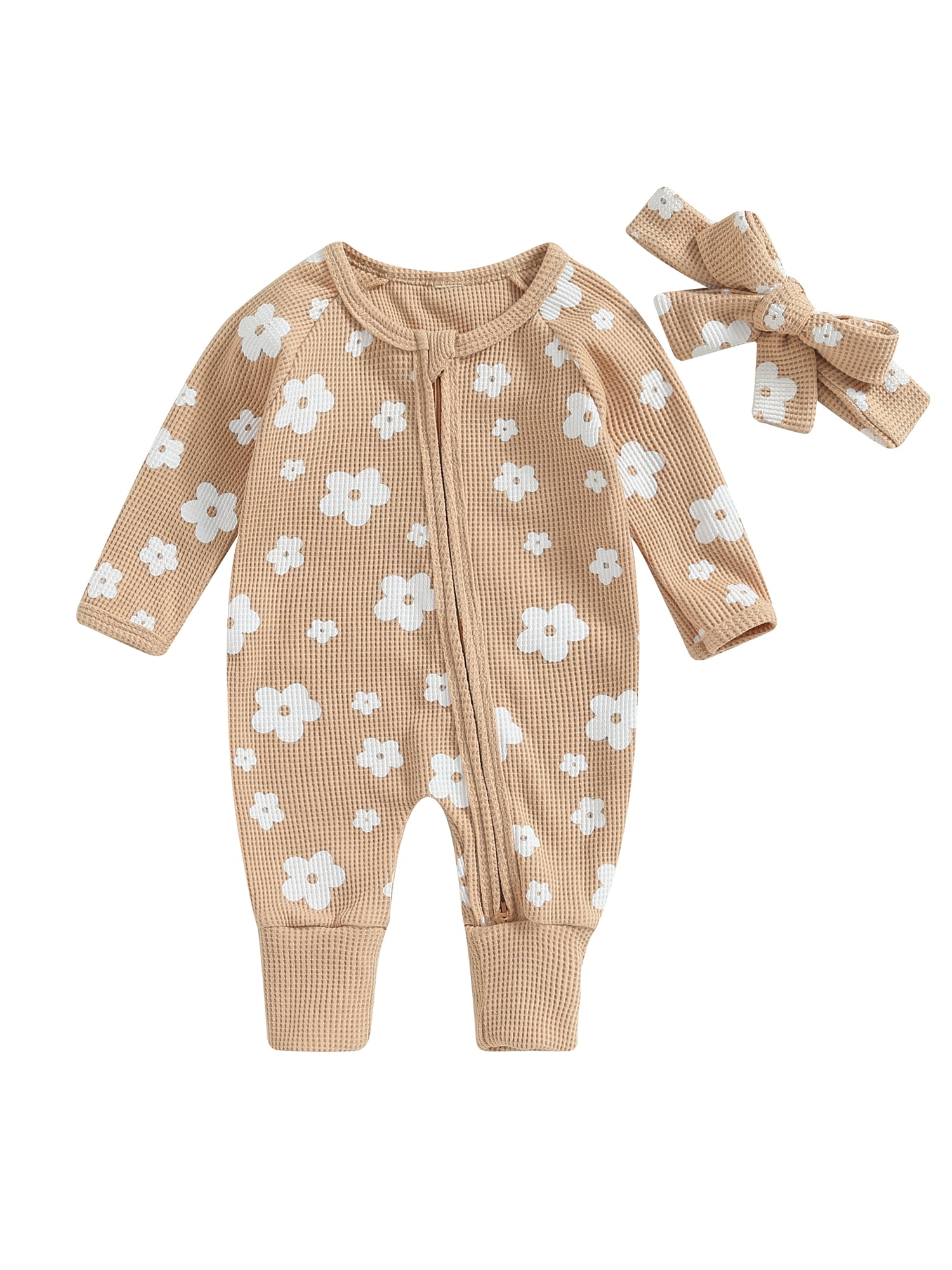Shuttle tree Newborn Baby Girl Romper Clothes Infant Floral Waffle Onesie Bodysuit Jumpsuit ...