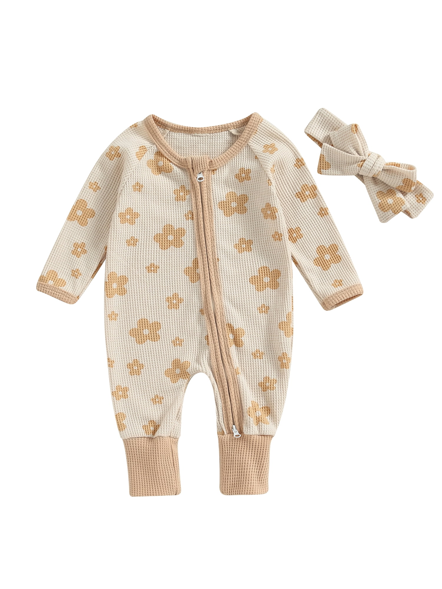 Shuttle tree Newborn Baby Girl Romper Clothes Infant Floral Waffle Onesie Bodysuit Jumpsuit ...