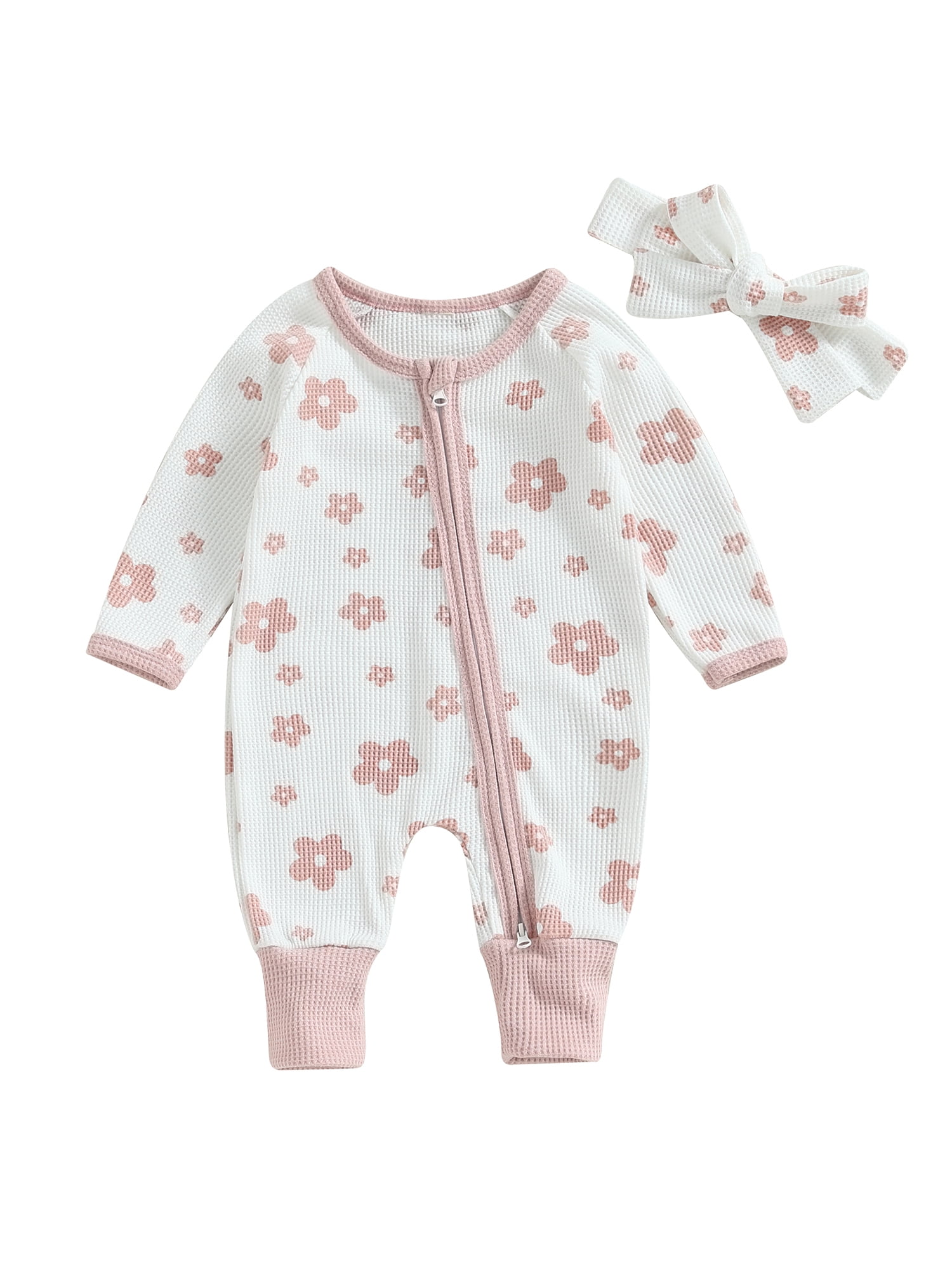 Shuttle tree Newborn Baby Girl Romper Clothes Infant Floral Waffle Onesie Bodysuit Jumpsuit ...