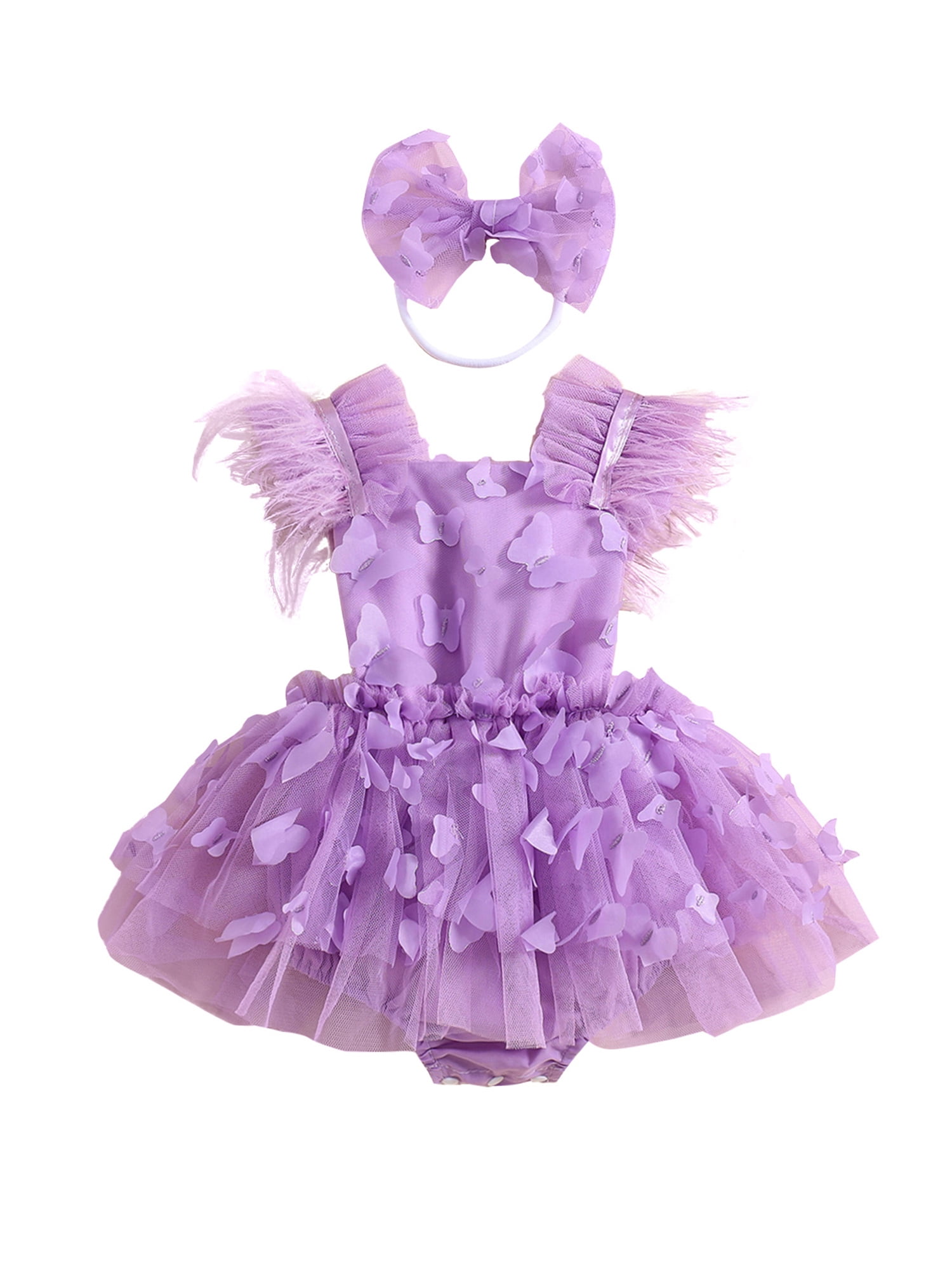 Shuttle tree Newborn Baby Girl Romper Dress Feather Fly Sleeve Mesh ...
