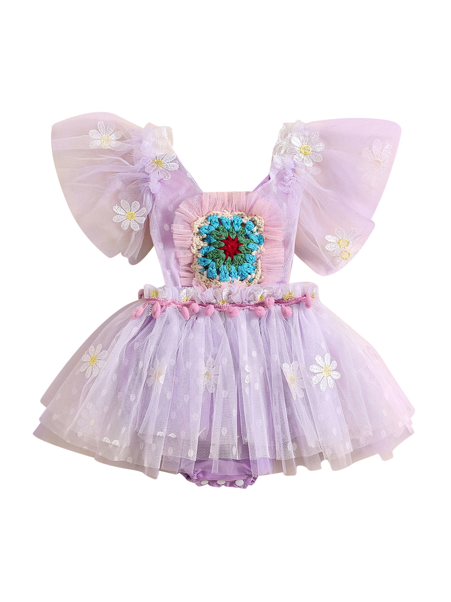 Shuttle tree Newborn Baby Girl Romper Dress Floral Fly Sleeve Mesh Bodysuit Tulle Onesie Summer ...