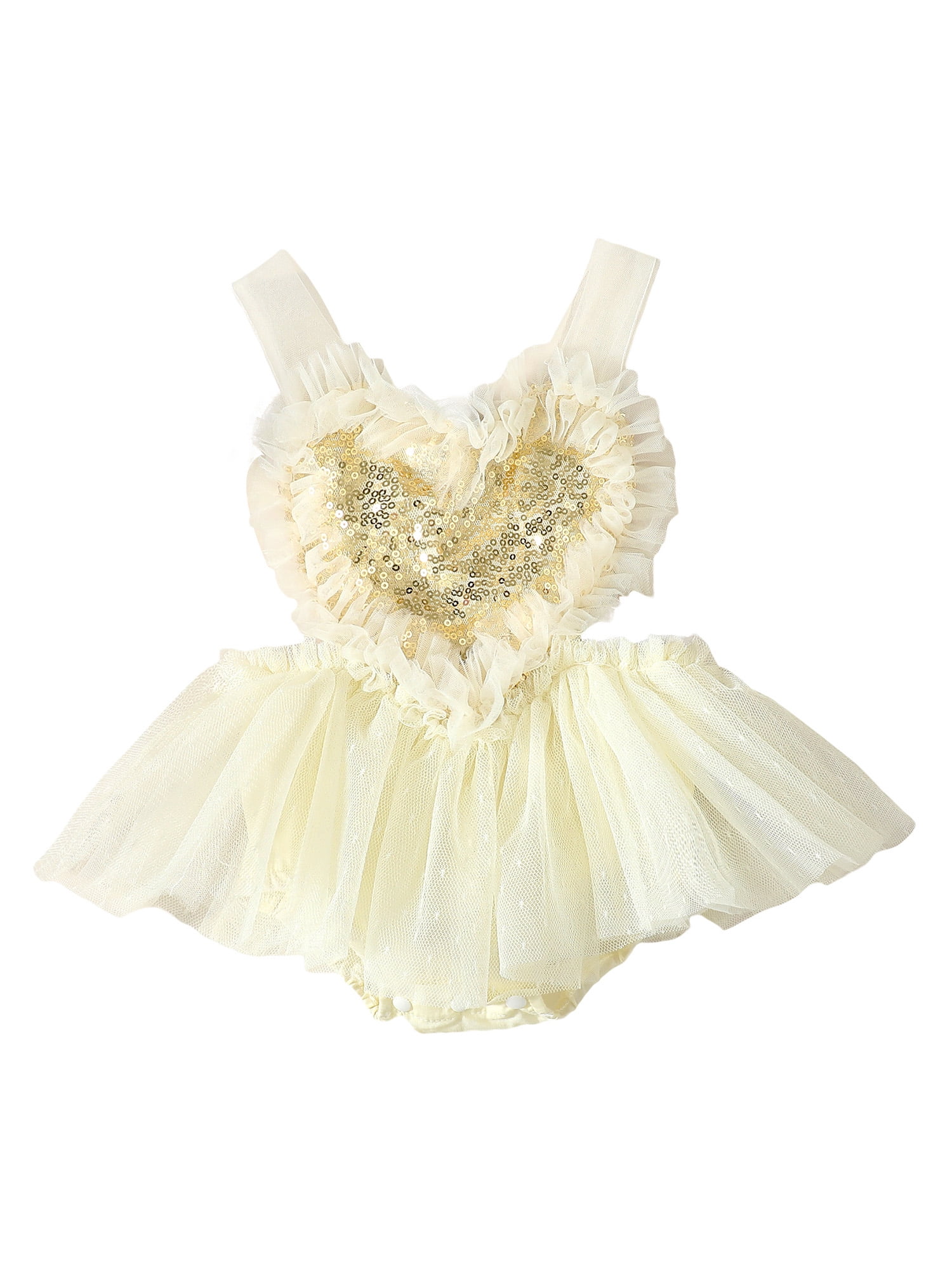 Shuttle tree Newborn Baby Girl Romper Dress Sleeveless Mesh Bodysuit Hearts Sequins Princess ...