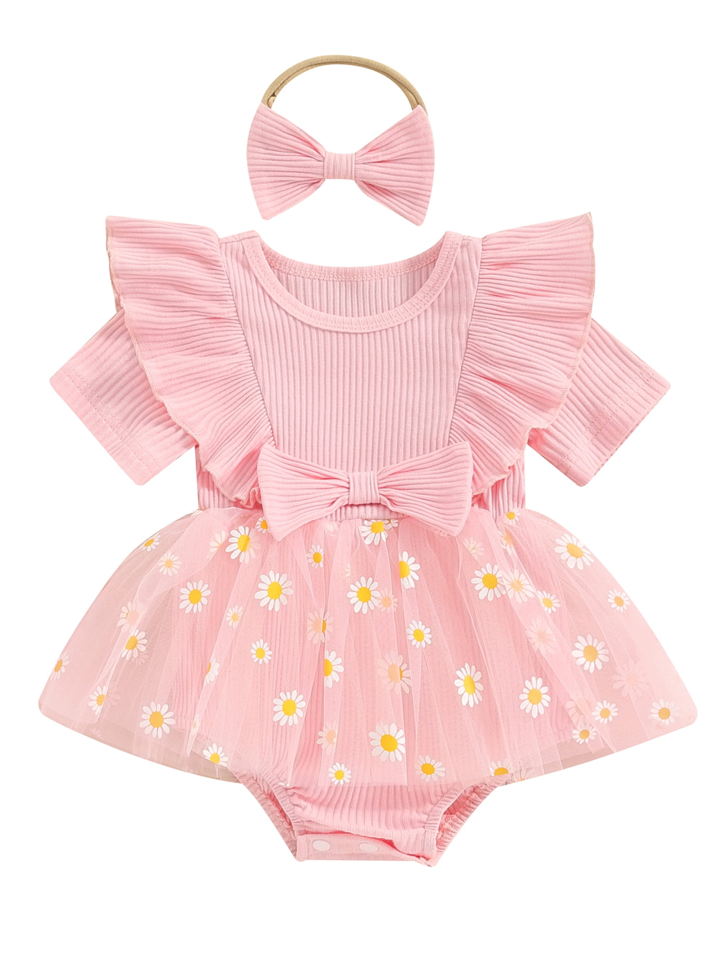 Shuttle tree Newborn Baby Girl Summer Outfit Short Sleeve Floral Romper Dress with Headband ...