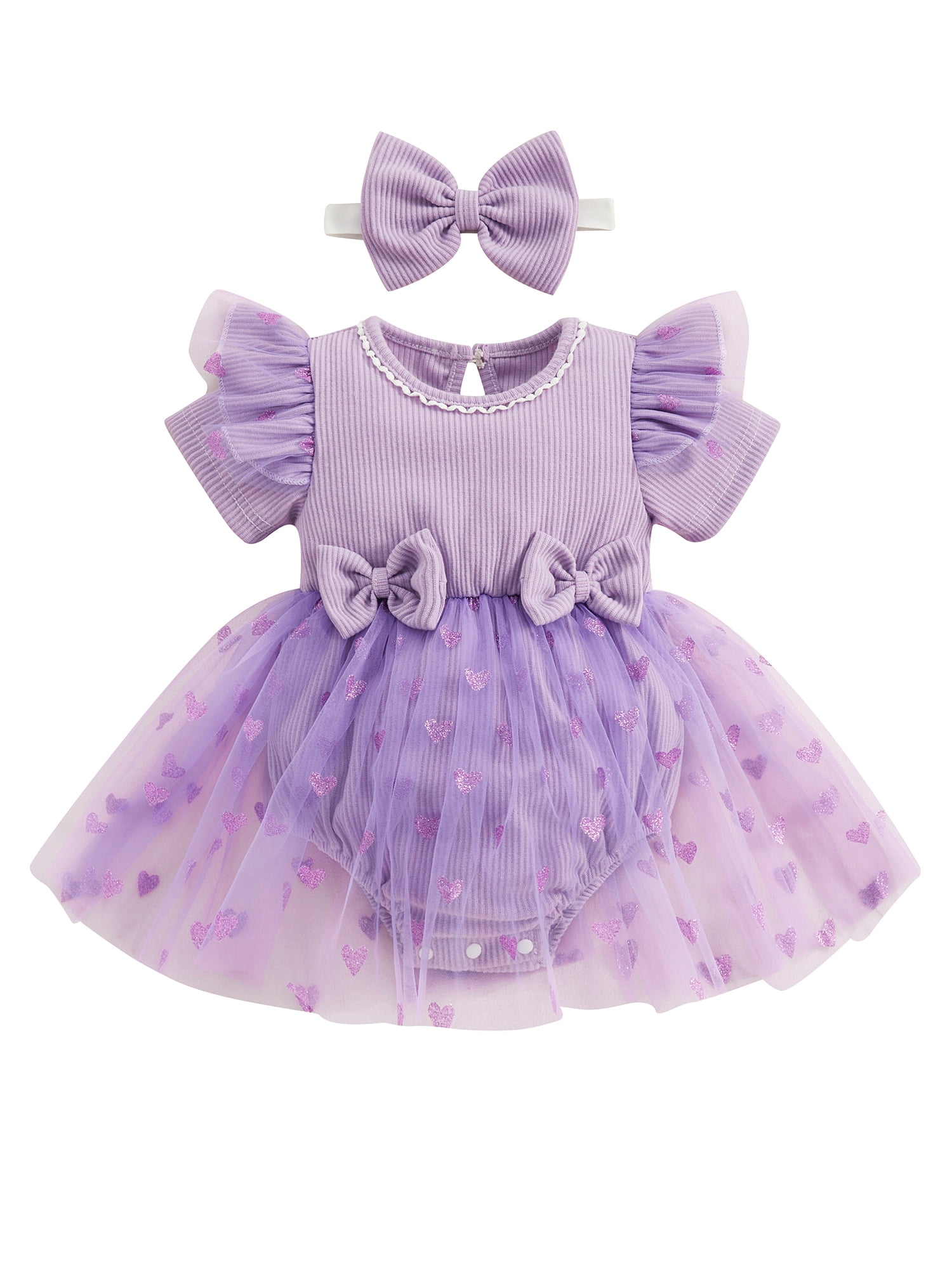 Shuttle tree Newborn Baby Girl Valentine's Day Clothes Short Sleeve Ribbed Ruffle Tutu Romper ...