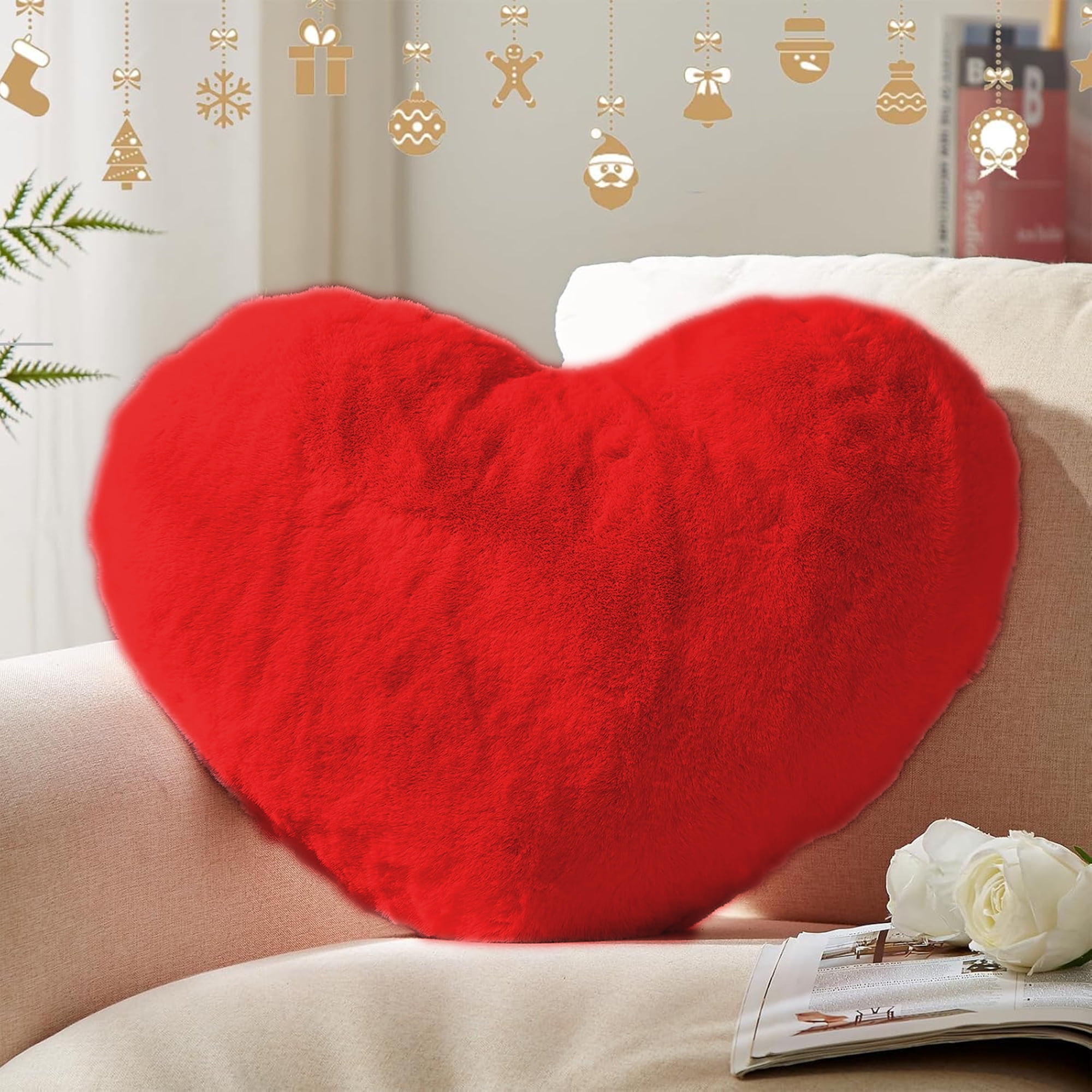 Shuttle tree Pink Heart Pillows Love Pillow Gifts 14X18 Inch Large Heart Shaped Pillows, Faux ...