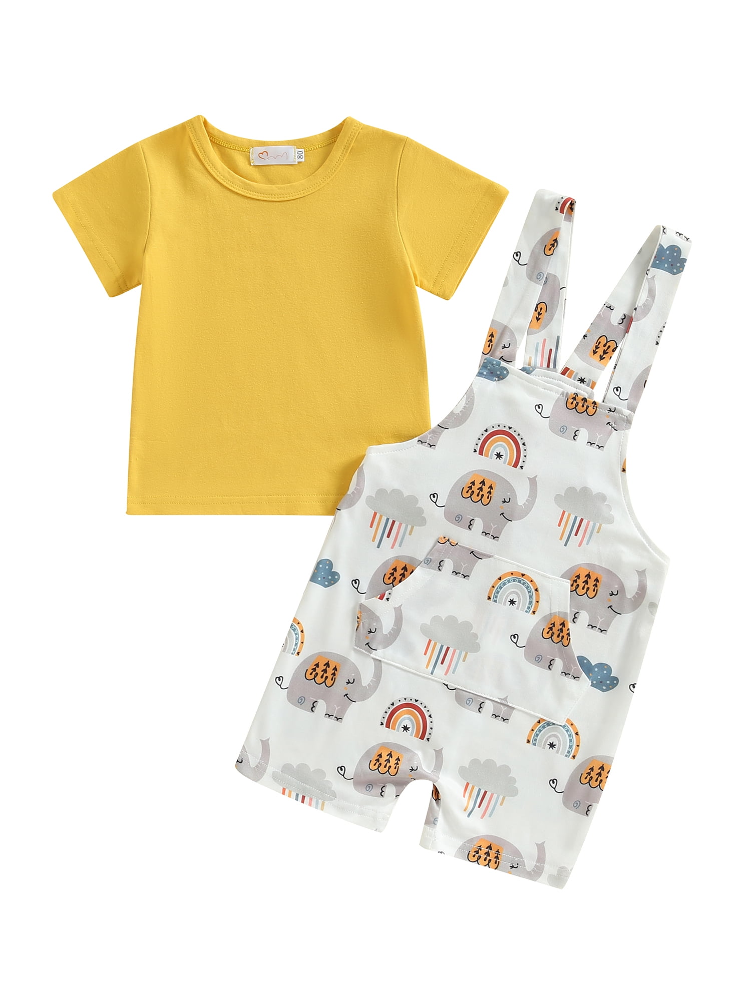 Shuttle tree Toddler Baby Girl Boy Overalls Romper Outfit Short Sleeve Tops T-Shirt Suspender ...