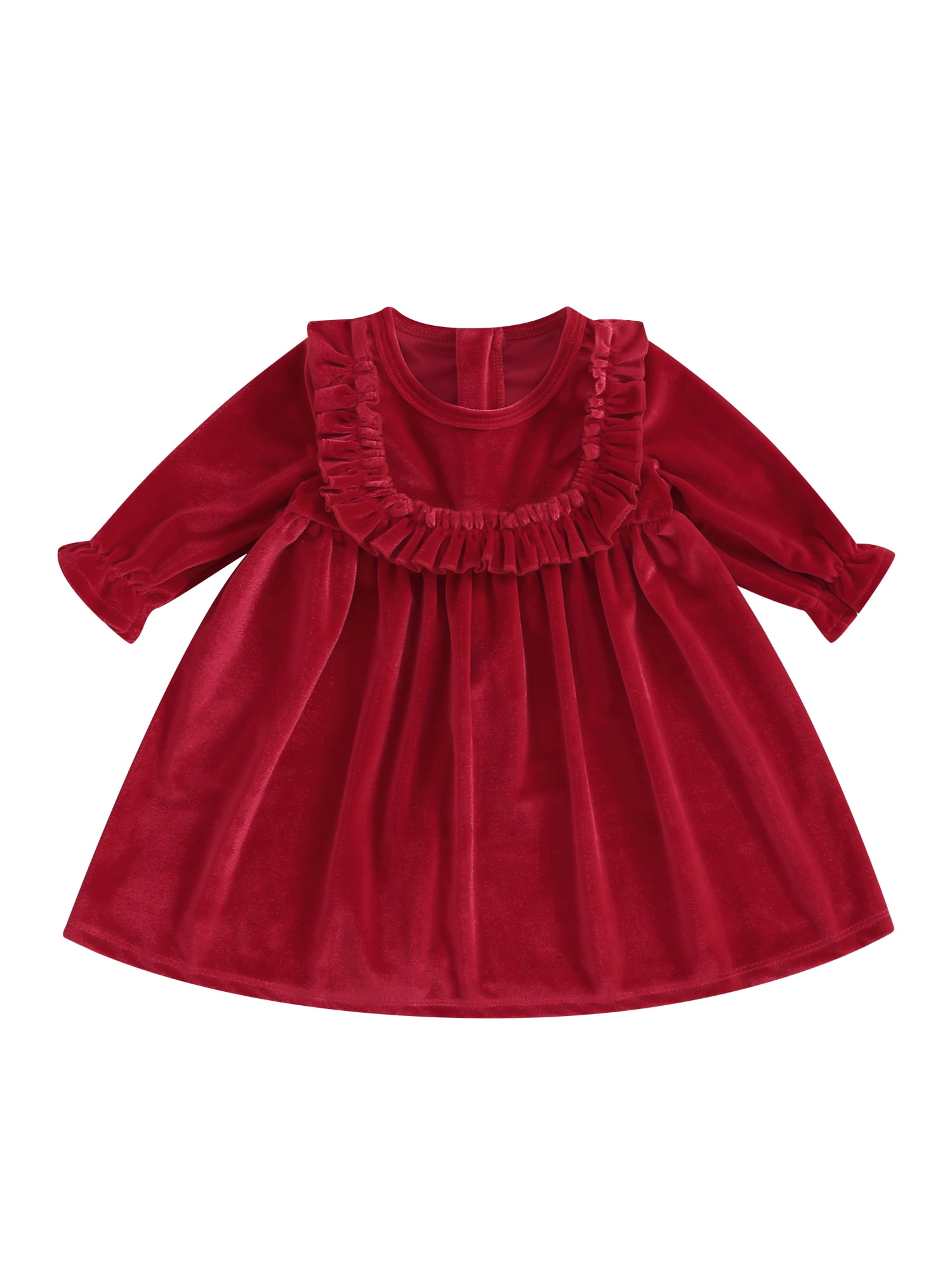 Shuttle tree Toddler Baby Girl Christm Dress Long Sleeves Corduroy Ruffle A-Line Party Dress ...