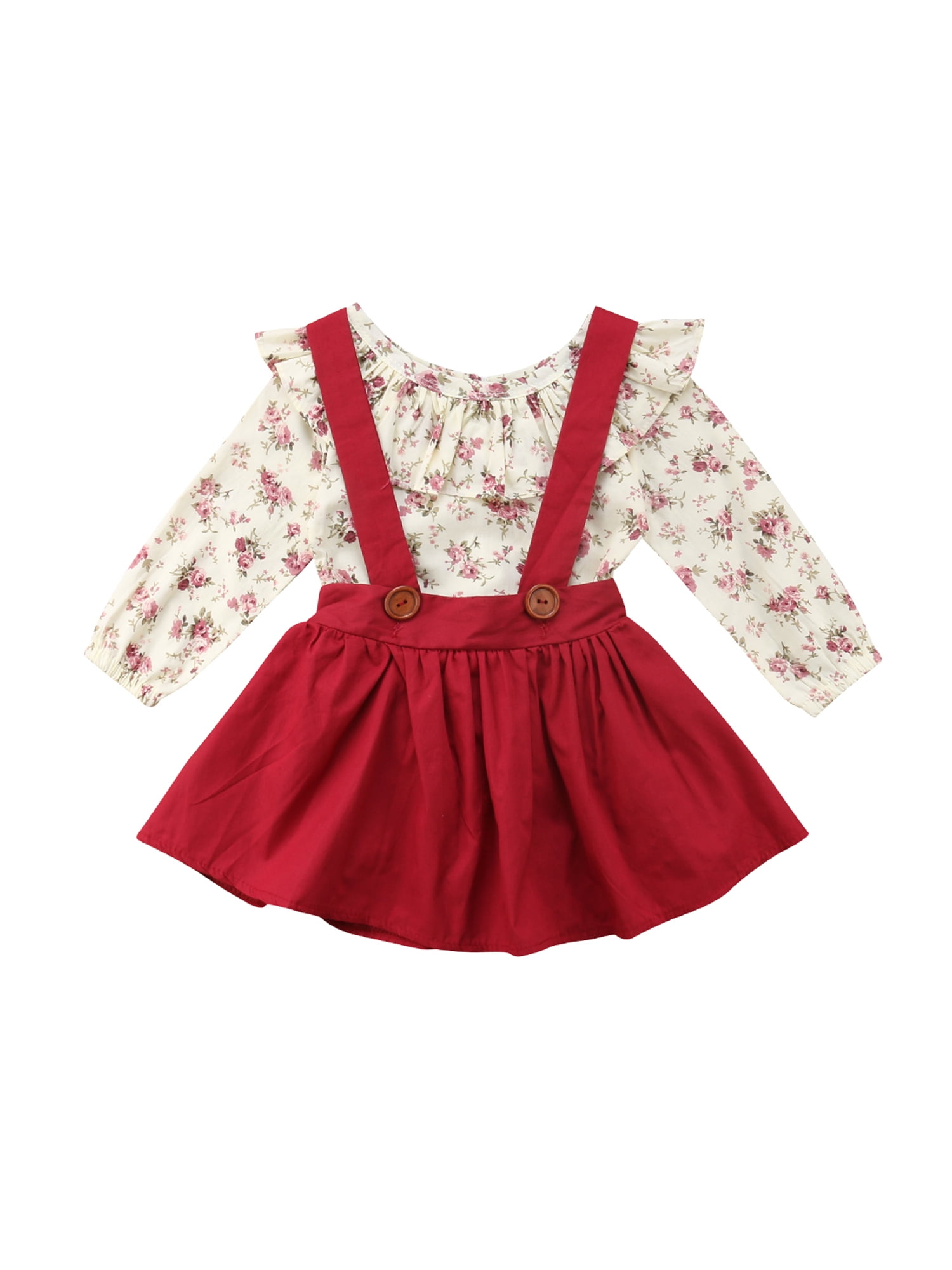 Shuttle tree Toddler Baby Girl Clothes Floral Long Sleeve Tops with Suspender Skirt Set Dress ...