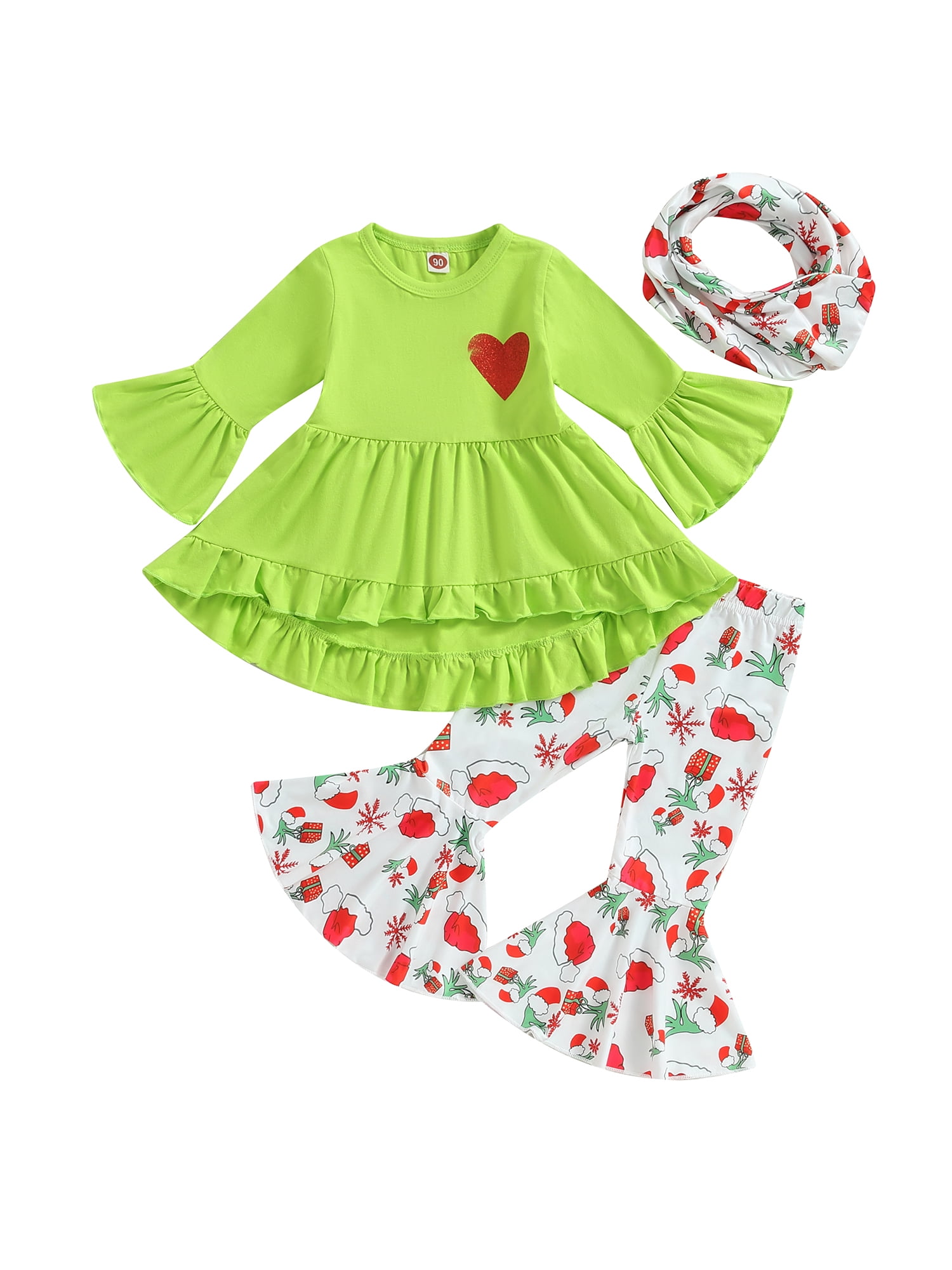 Shuttle tree Toddler Baby Girl Clothes Ruffle Sleeve A Line Dressy Tops Shirt Santa Hats Print ...