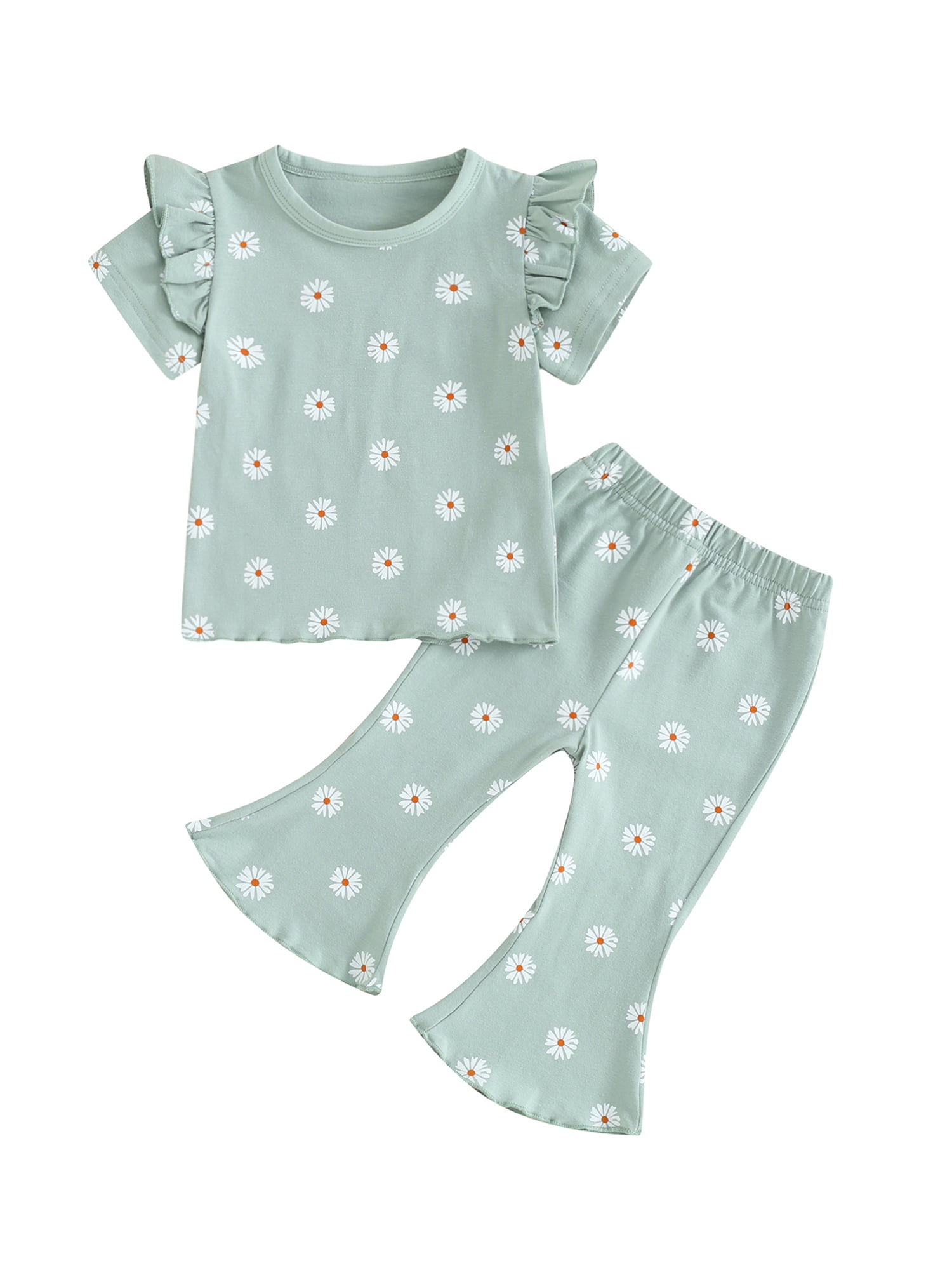 Shuttle tree Toddler Baby Girl Clothes Set Short Sleeve Floral Tops T Shirts Flared Pants ...