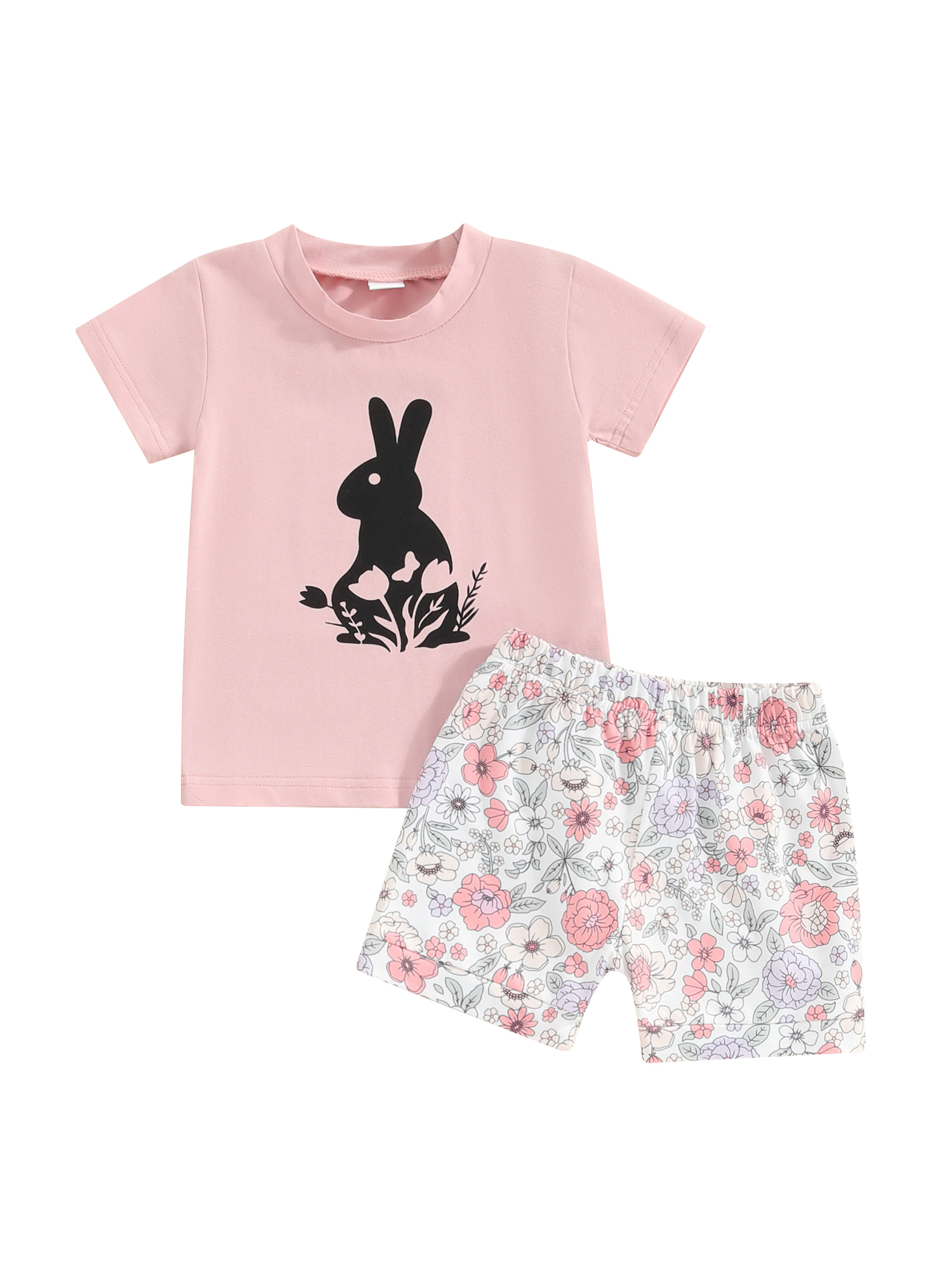 Shuttle tree Toddler Baby Girl Easter Clothes Rabbit Print T-Shirts Floral Shorts Set Summer ...