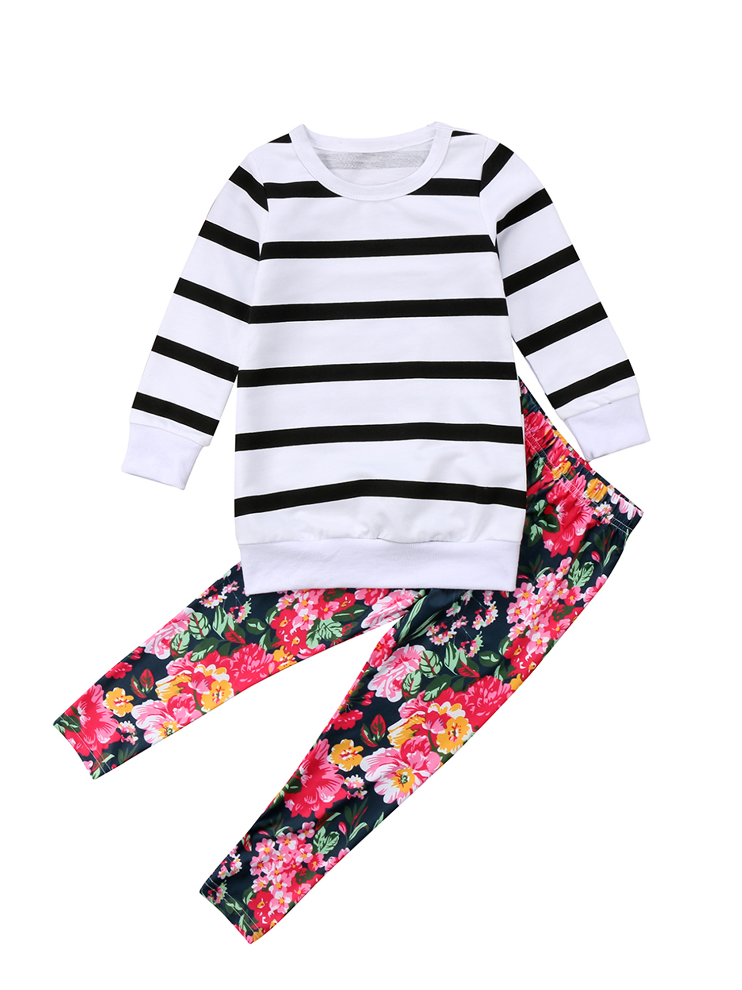 Shuttle tree Toddler Baby Girl Striped Outfit Clothes T-Shirt Tops+Flower Floral Long Pants ...