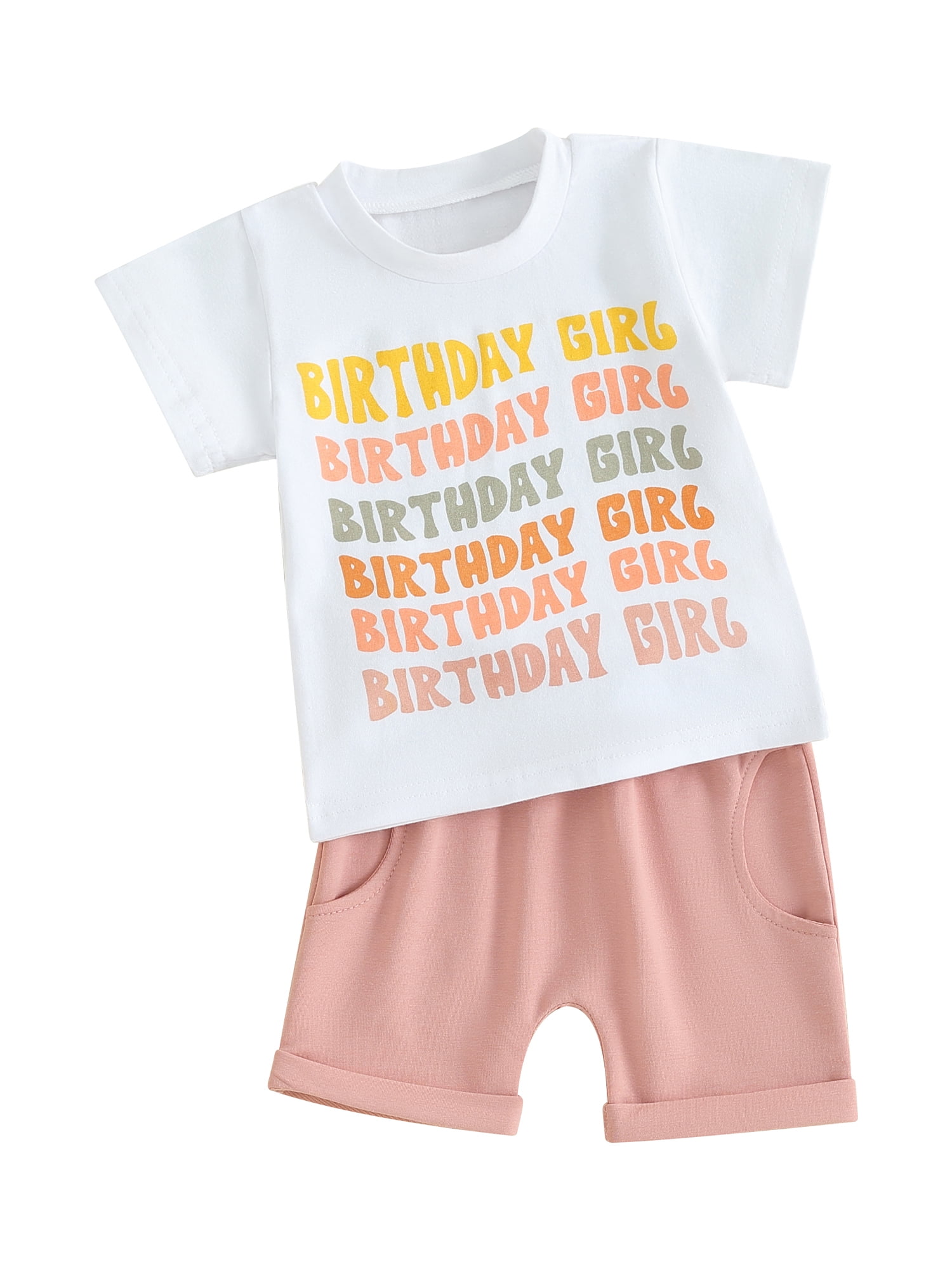 Shuttle tree Toddler Baby Girl Summer Birthday Outfits Letter Print T-Shirt Tops with Shorts ...