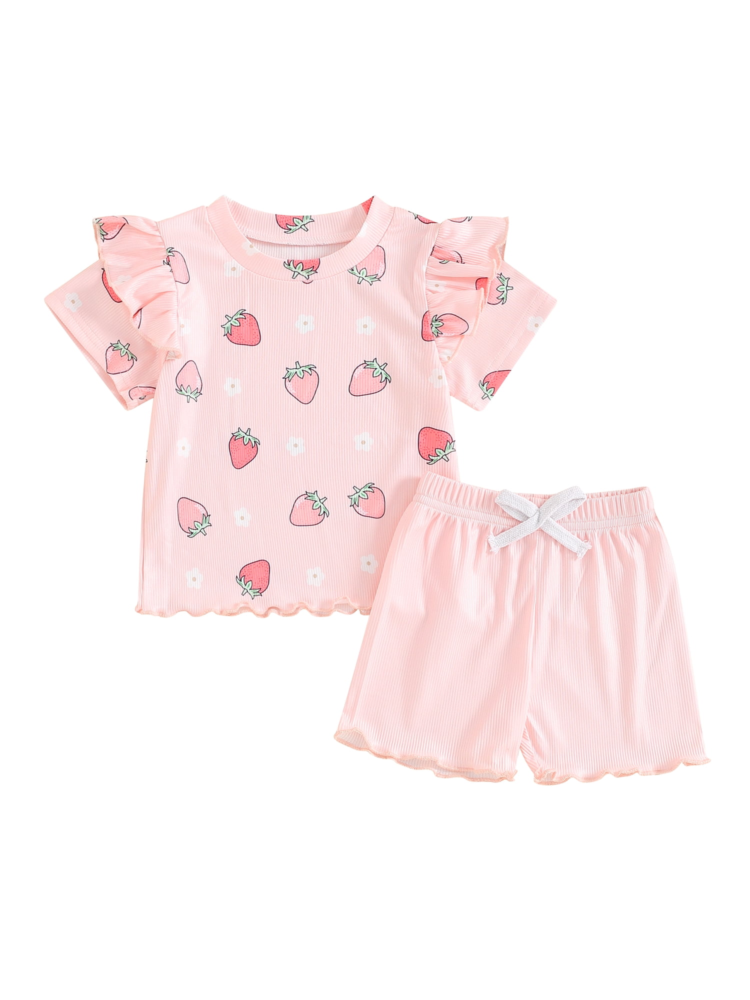 Shuttle tree Toddler Baby Girl Summer Clothes Floral Ribbed Short Sleeves T-Shirt Tops + Shorts ...