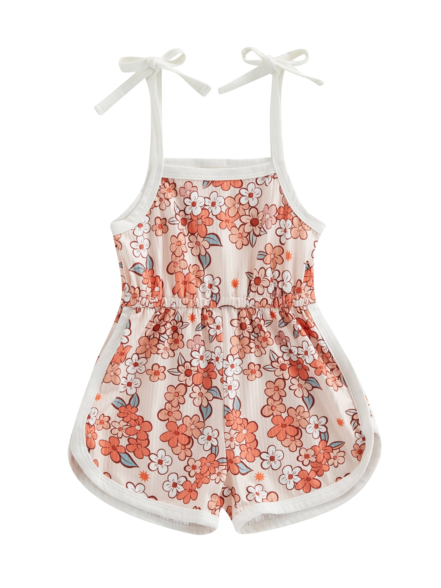 Shuttle tree Toddler Baby Girl Summer Clothes Jumpsuit Flower Sleeveless Sling Tie-Up Shorts ...