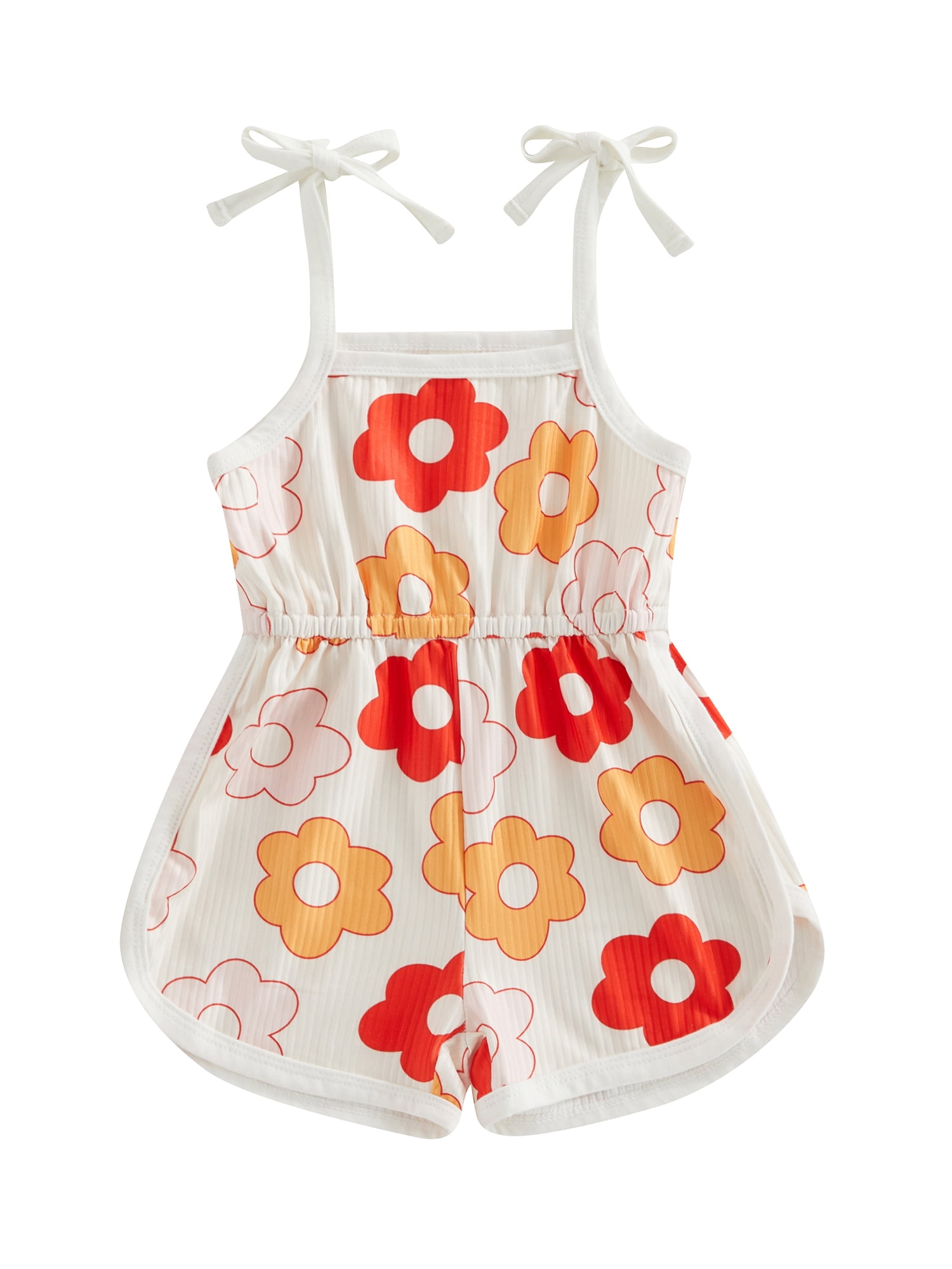 Shuttle tree Toddler Baby Girl Summer Clothes Jumpsuit Flower Sleeveless Sling Tie-Up Shorts ...