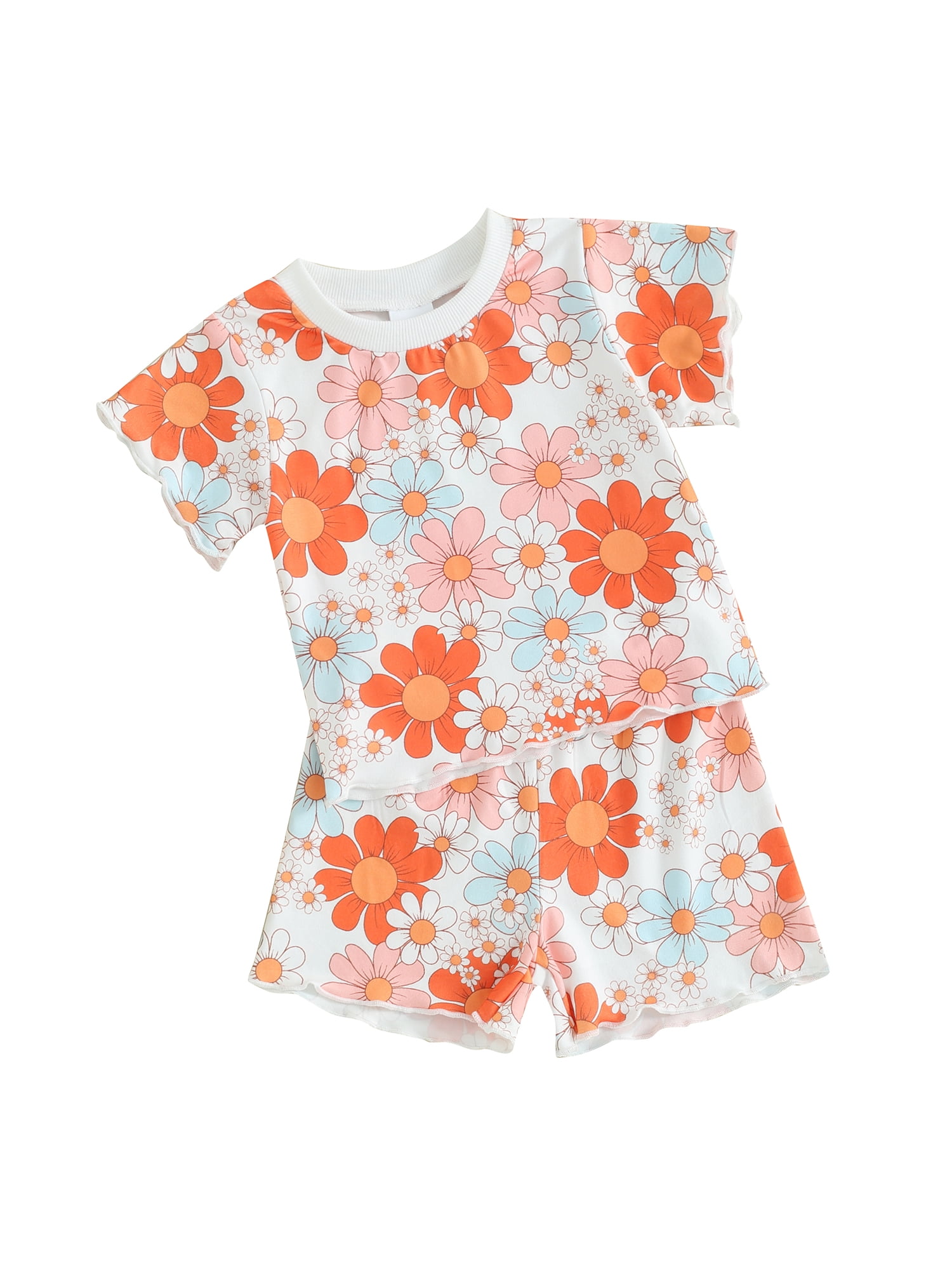 Shuttle tree Toddler Baby Girl Summer Clothes Short Sleeve Floral T-shirt with Shorts Summer ...