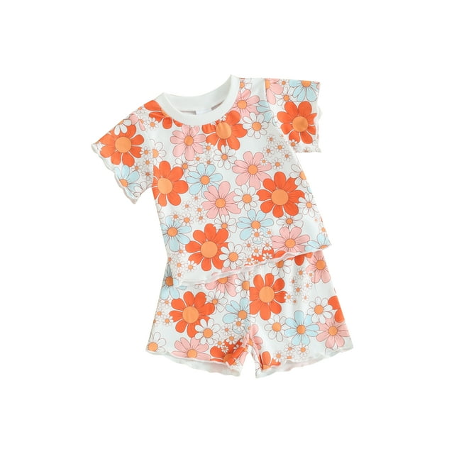 Shuttle tree Toddler Baby Girl Summer Clothes Short Sleeve Floral T-shirt with Shorts Summer ...