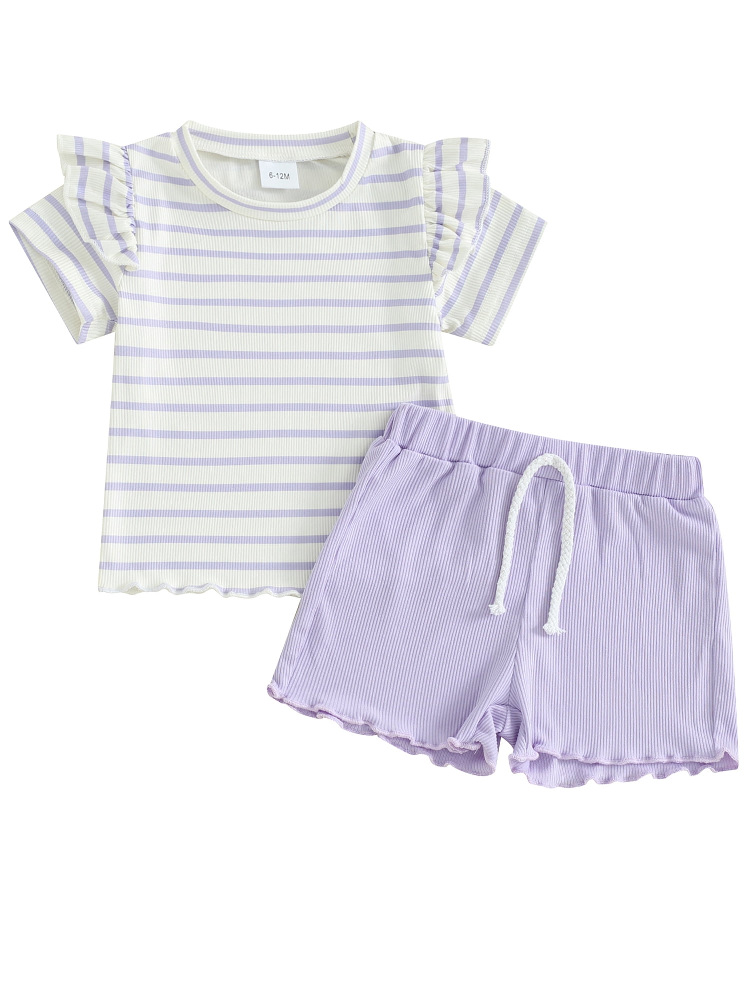 Shuttle tree Toddler Baby Girl Summer Clothes Striped Ribbed Knit Short Sleeves T-Shirt Tops ...