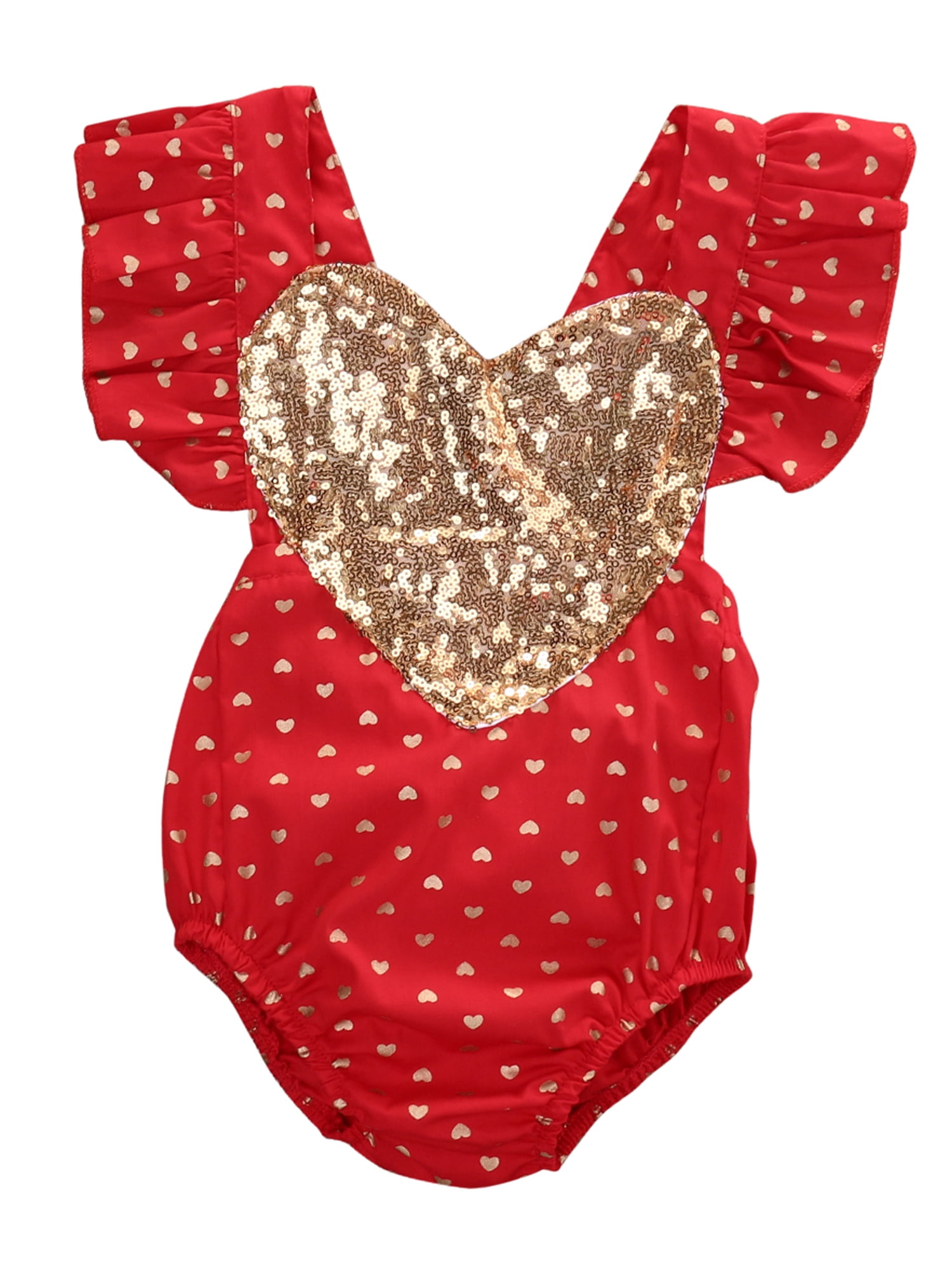 Shuttle tree Toddler Baby Girl Valentines Day Romper Ruffles Sleeve Sequins Heart Print Clothes ...