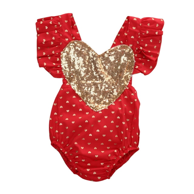 Shuttle tree Toddler Baby Girl Valentines Day Romper Ruffles Sleeve Sequins Heart Print Clothes ...