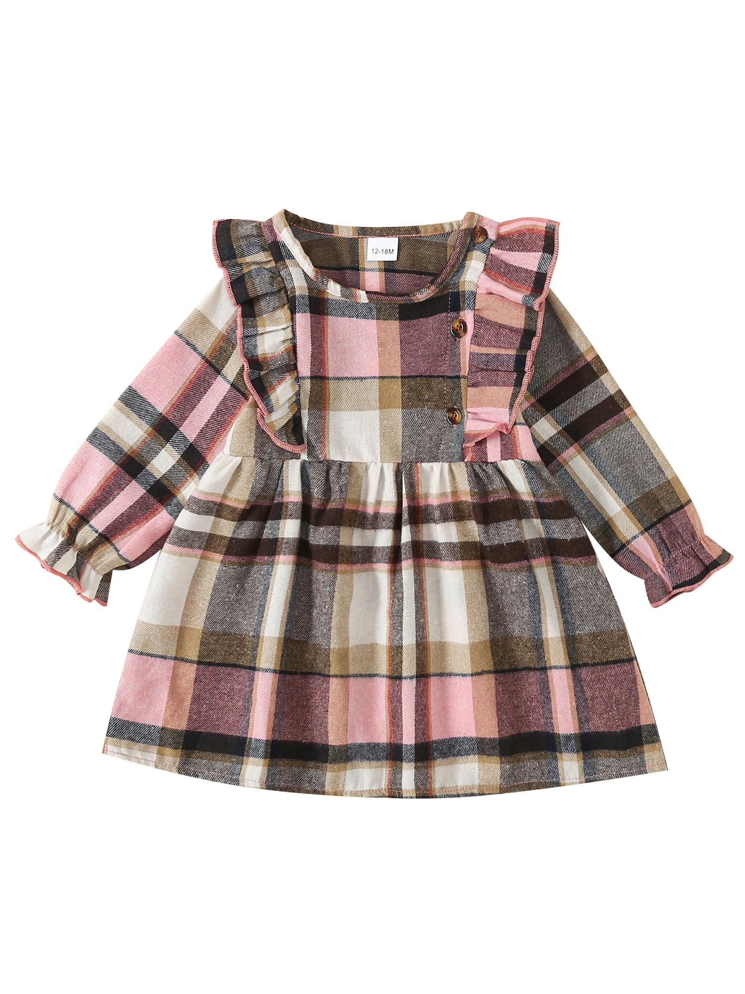 Shuttle tree Toddler Baby Girls Fall Dress Long Sleeve Plaid Ruffle A-line Dress - Walmart.com