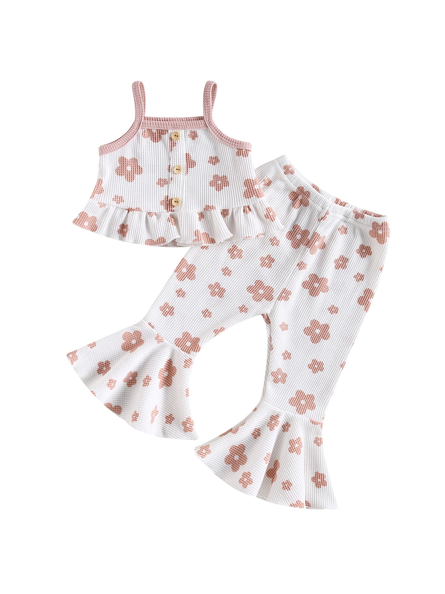 Shuttle tree Toddler Baby Girls Summer Outfits Floral Waffle Ruffled Tank Cami Top and Long ...
