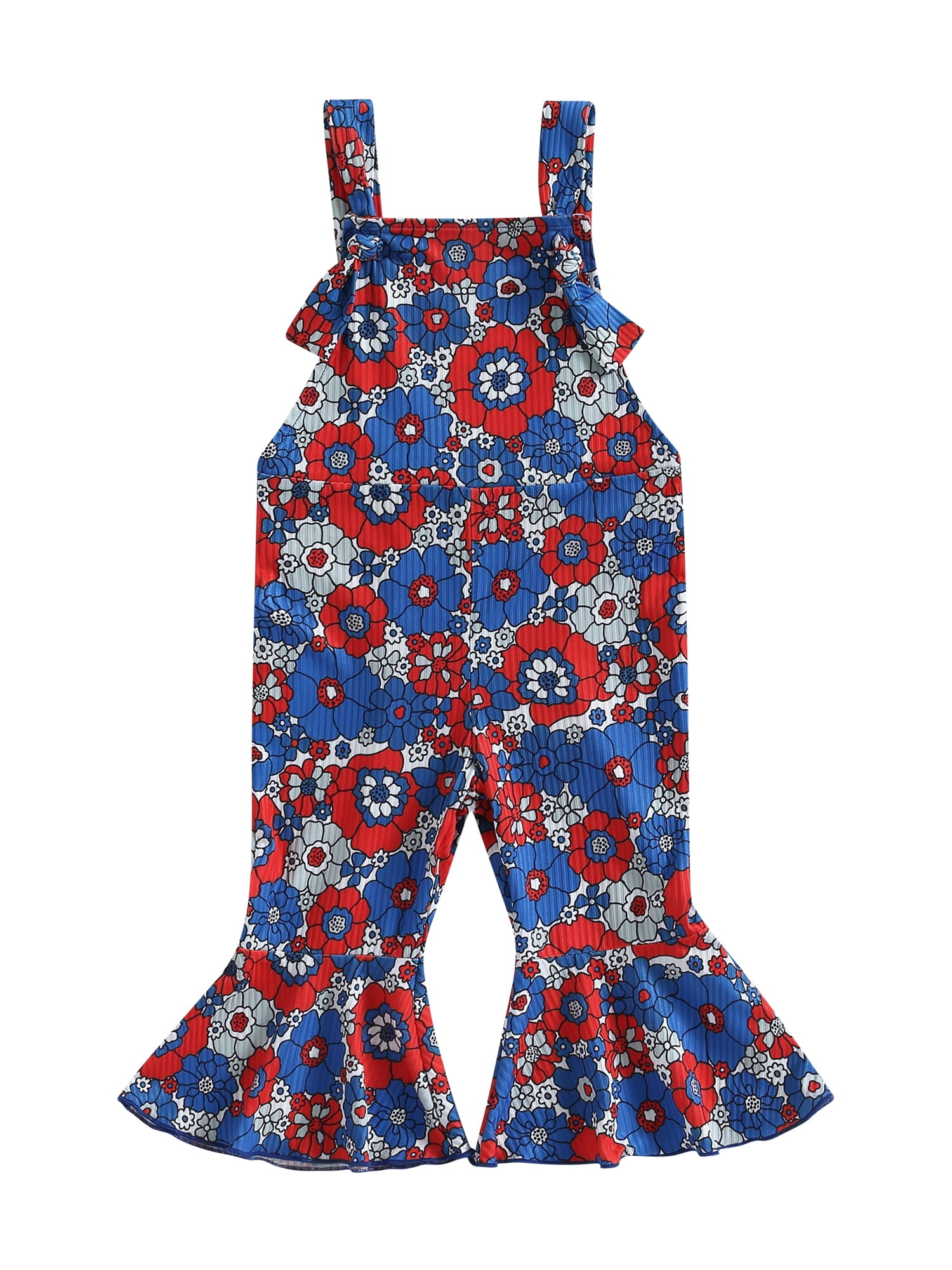 Shuttle tree Toddler Girl Bell Bottom Romper Baby Floral One Piece Ribbed Jumpsuit Flare Pants ...