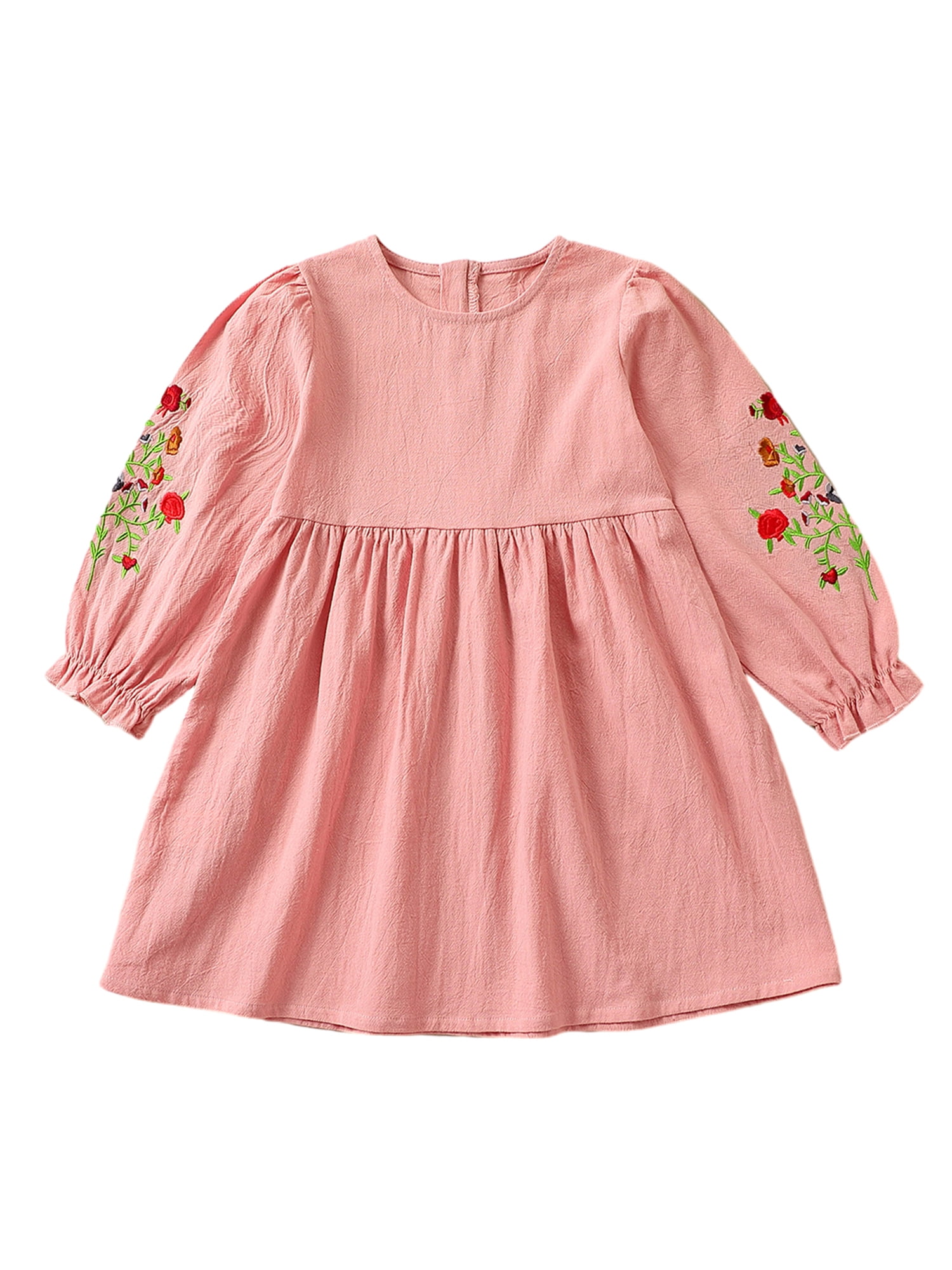 Shuttle tree Toddler Girls Fall Dress Floral Embroidery Long Sleeve Round Neck Babydoll Dress ...