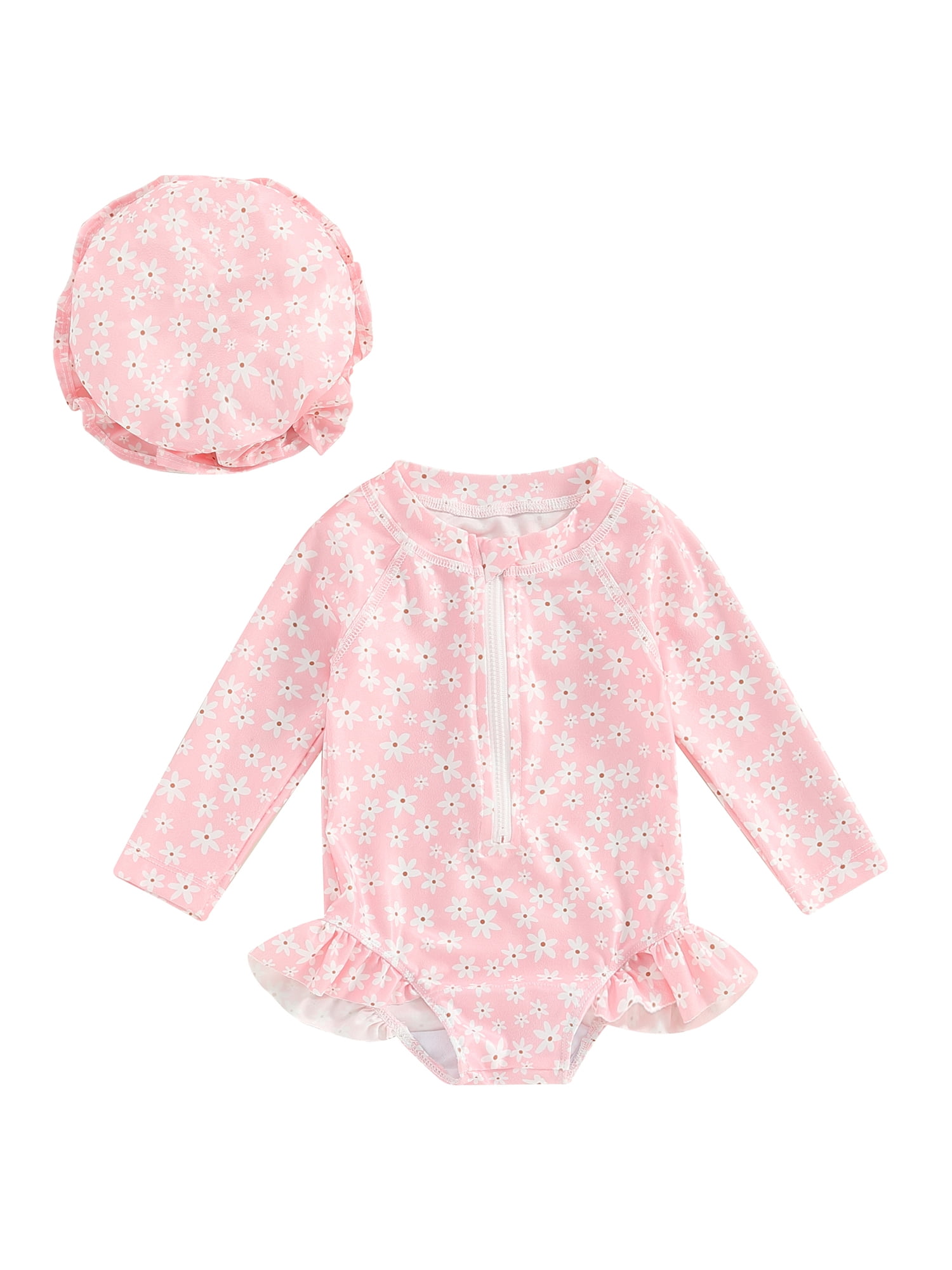 Shuttle tree Toddler Girls Rash Guard Swimsuit Rompers Long Sleeve Floral Print Baby Ruffles ...