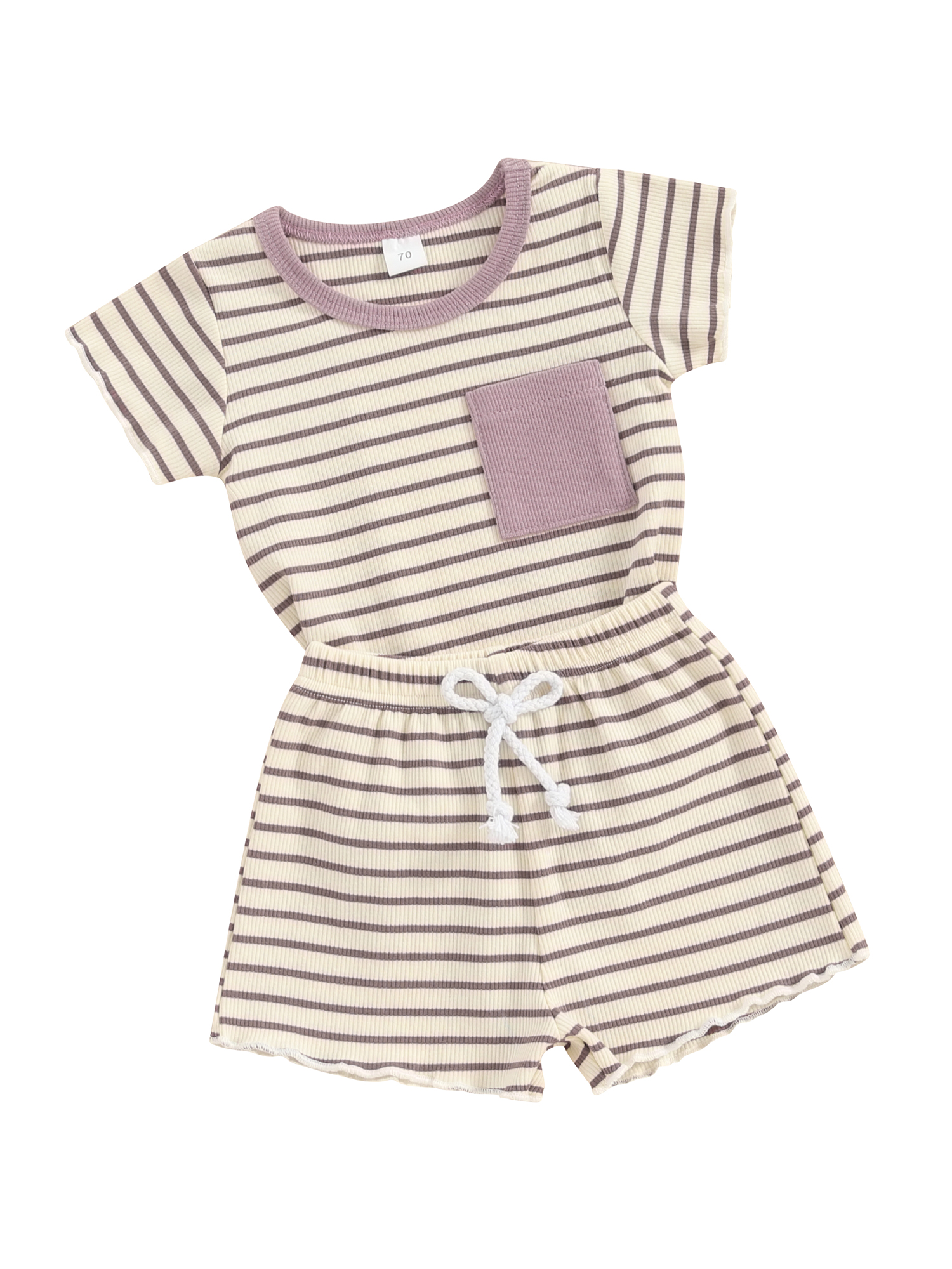 Shuttle tree Toddlers Baby Girls Summer Clothes Set Ruffle Ribbed Knit Short Sleeves T-Shirt ...