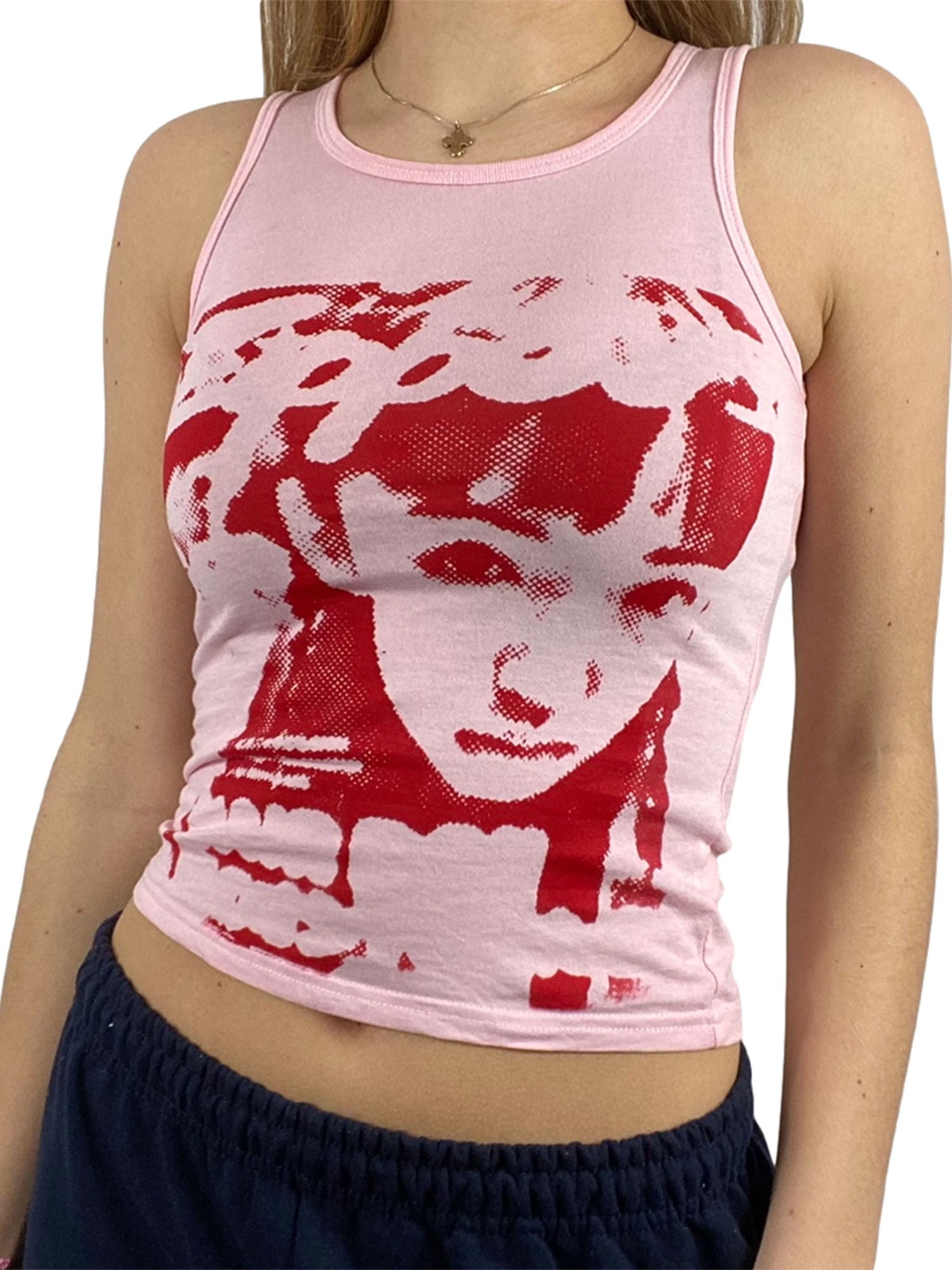 Shuttle tree Women Face Portrait Print Y2K Tank Top Aesthetic Graphic ...
