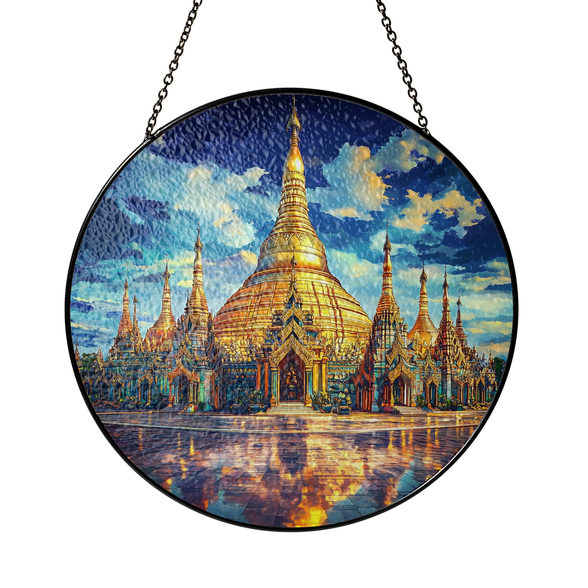 Shwedagon Pagoda Stained Glass Suncatcher - Custom Name Myanmar Temple ...