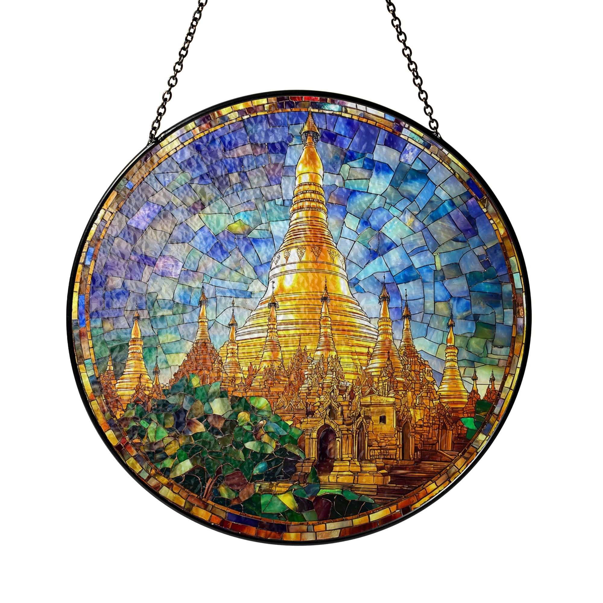 Shwedagon Pagoda Stained Glass Suncatcher - Custom Name Myanmar Temple ...