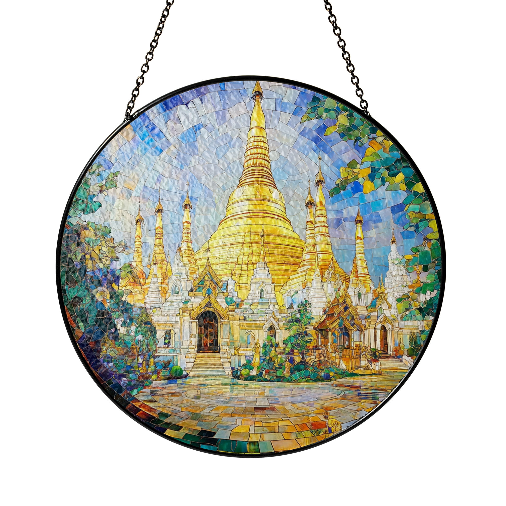 Shwedagon Pagoda Stained Glass Suncatcher - Custom Name Myanmar Temple ...