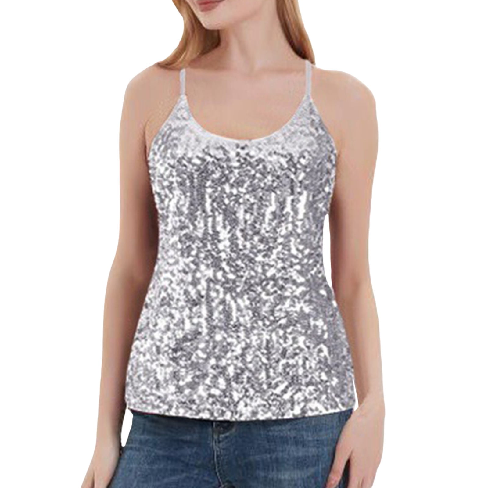 Shwomsmer Tank Tops for WomenWomen’s Sequin Tops Glitter Party Strappy ...