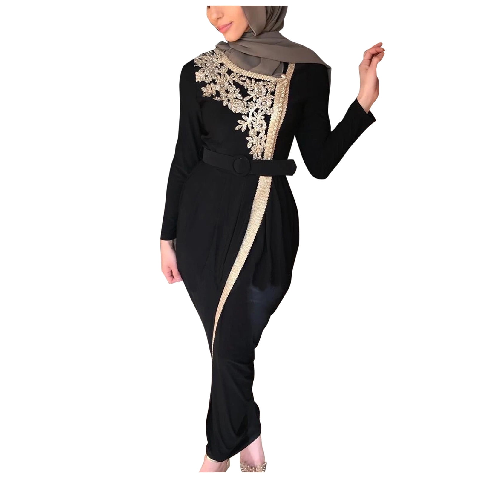Shwomsmer Women's Solid Color Long Sleeve Satin Soft Embroidered Waist ...