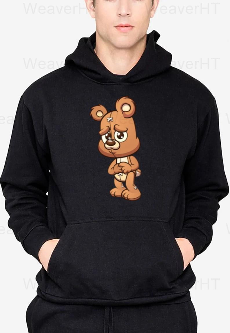 Shy teddy bear Hoodiewith cute expression and soft vintage look ...