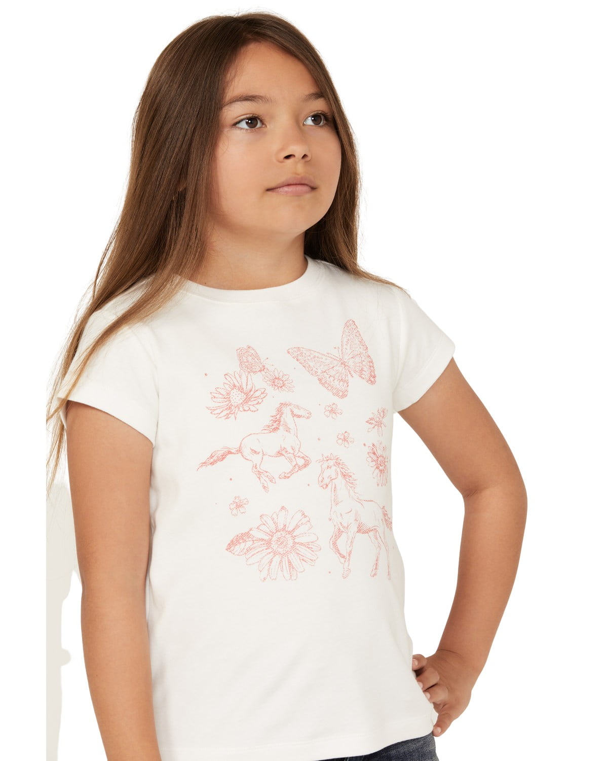 Shyanne Girls' Butterfly Horse Short Sleeve Graphic Tee - SGFA23K9 X ...