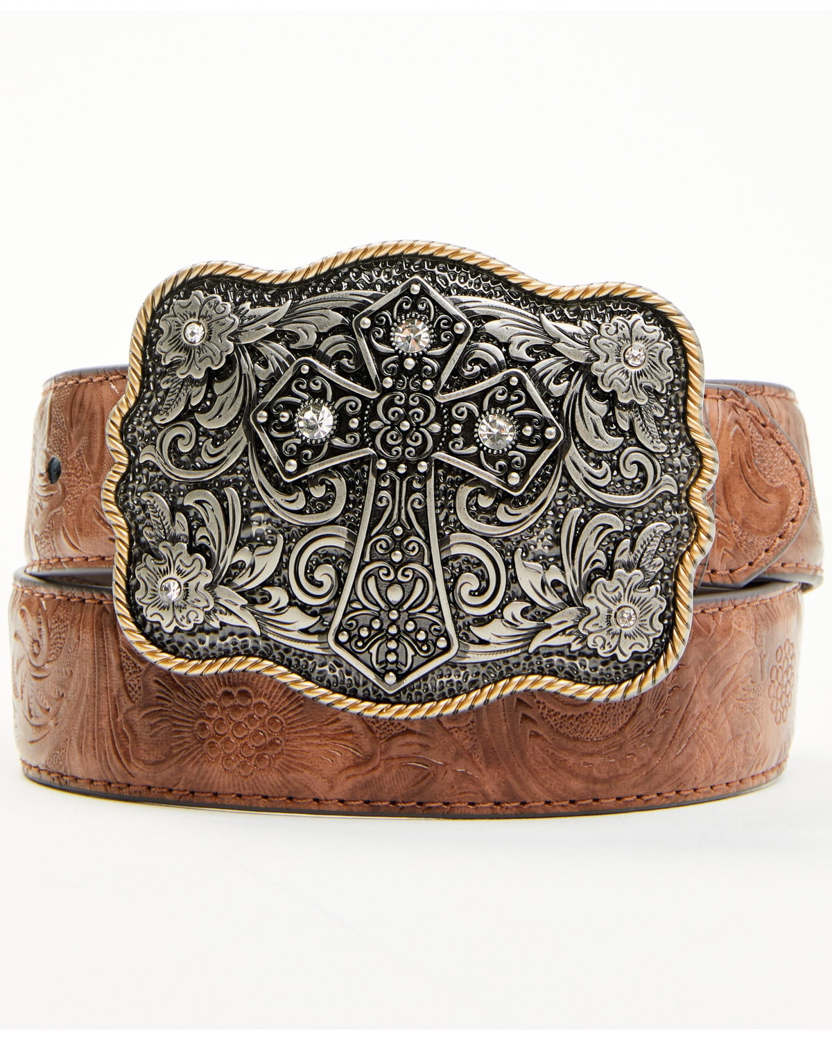 Shyanne Girls' Cross Buckle Floral Embossed Belt - SGAFA24BT1-BN 28 ...
