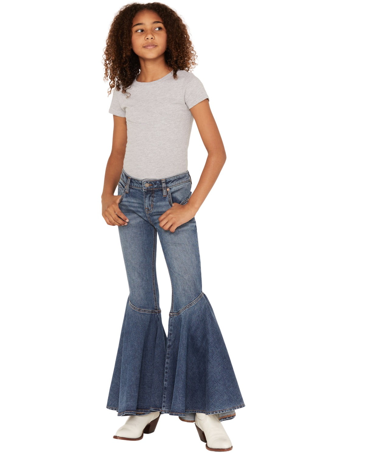 Shyanne Girls' Medium Wash Ruffle Trumpet Flare Jeans - SGSP23J80-BIG ...