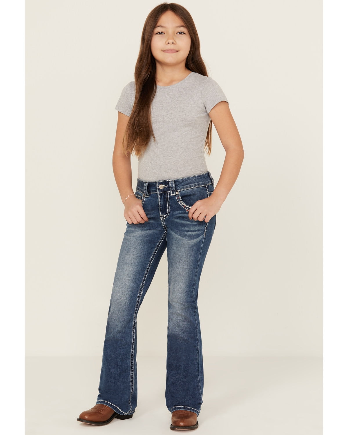Shyanne Girls' Medium Wash Star Pocket Bootcut Stretch Denim Jeans ...