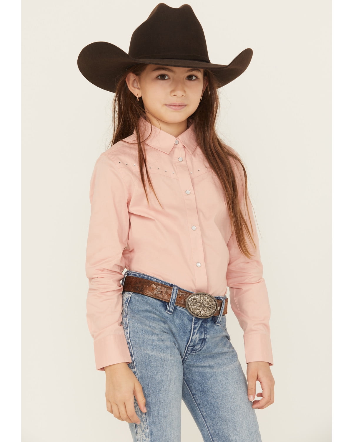 Shyanne Girls' Solid Rhinestone Fringe Long Sleeve Pearl Snap Stretch ...