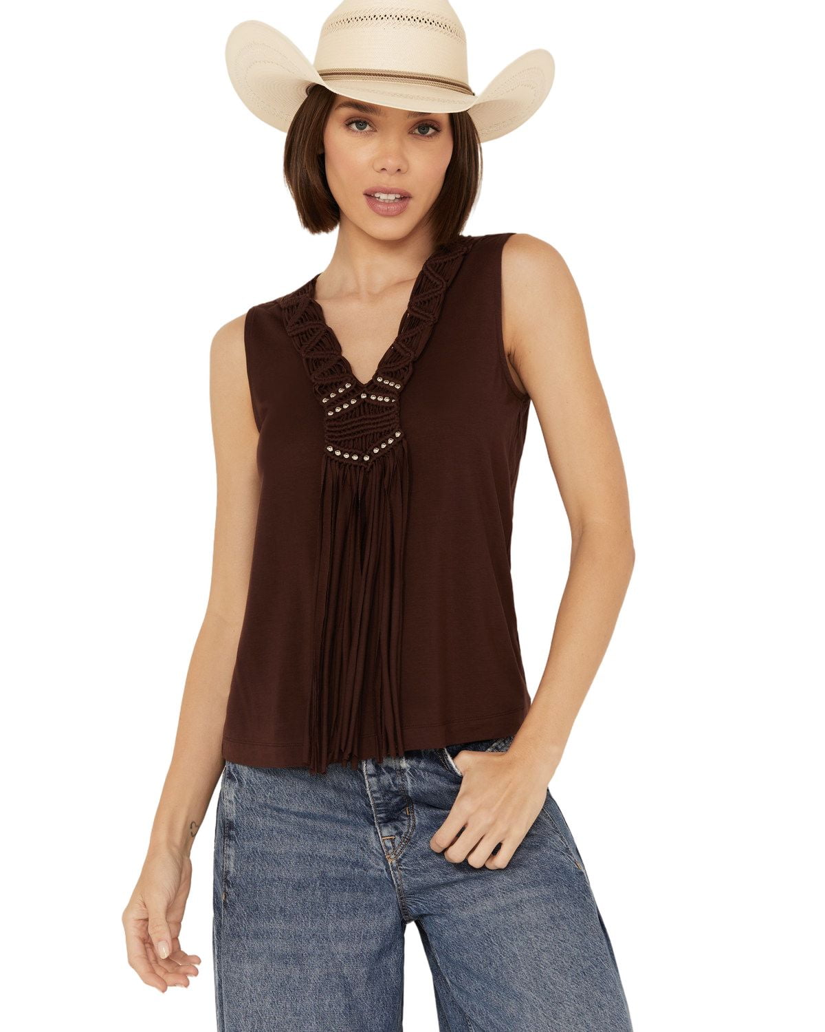 Shyanne Women's Beaded Crochet V Neck Tank - SWSP24K21-DKBN X- US ...