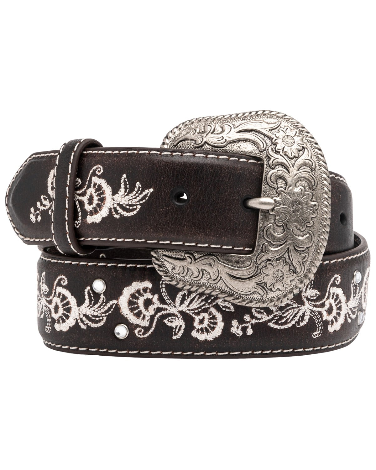 Shyanne Women's Chocolate Floral Embroidered Crystal Western Belt ...