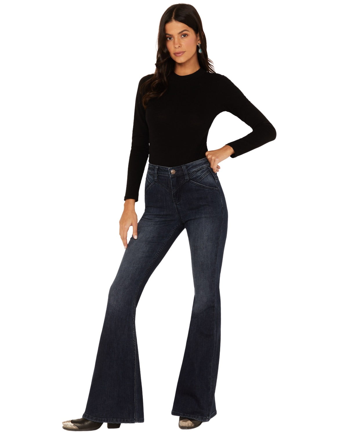 Shyanne Women's Dark Wash High Rise Eden Stretch Flare Jeans Dark Wash ...