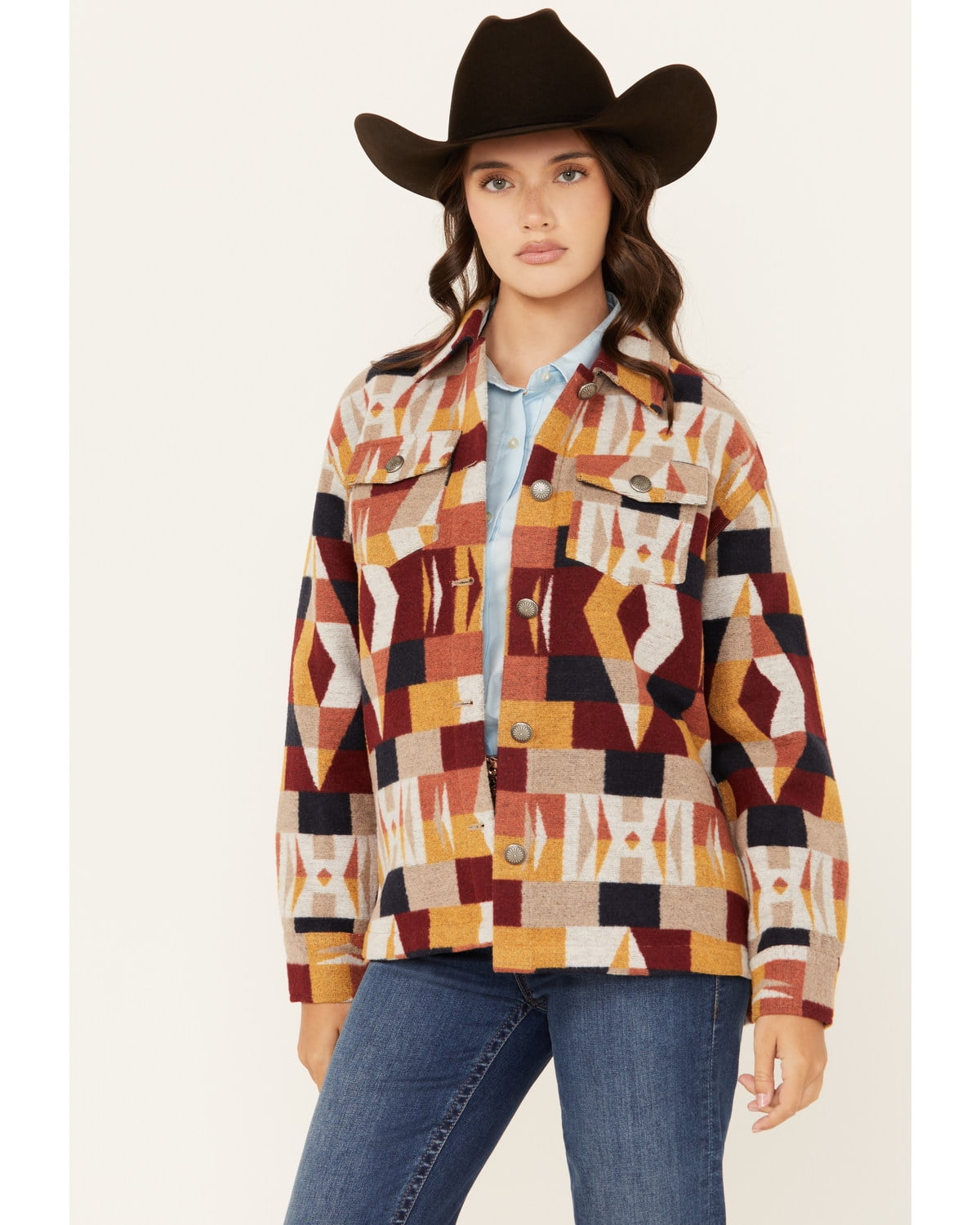 Shyanne Women's Geo Southwestern Print Shacket - SWFA24W3-CHBN X- US ...