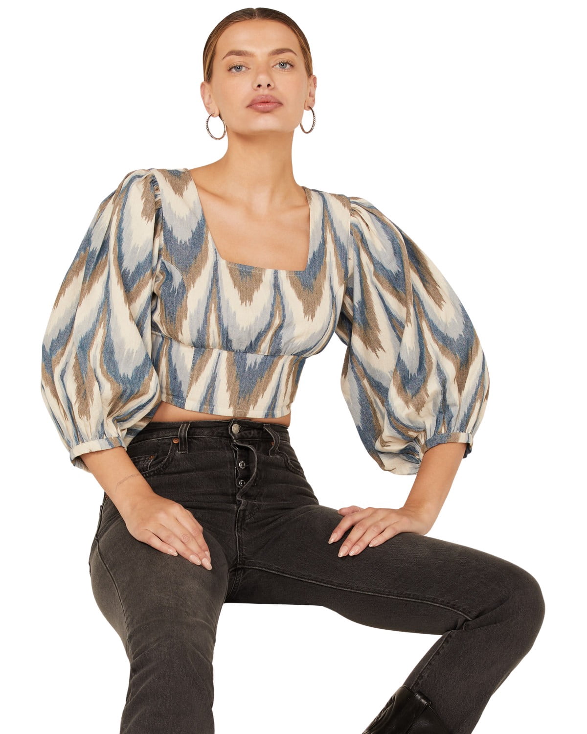 Shyanne Women's Ikat Print Puff Sleeve Crop Top - SWSU22W37 US ...