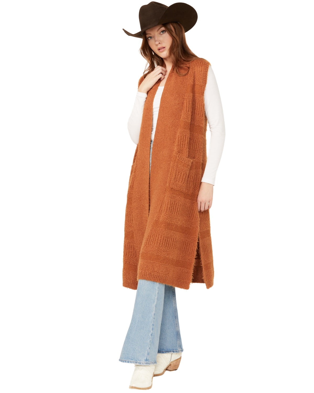 Shyanne Women's Long Sweater Vest Caramel L XL US - Walmart.com